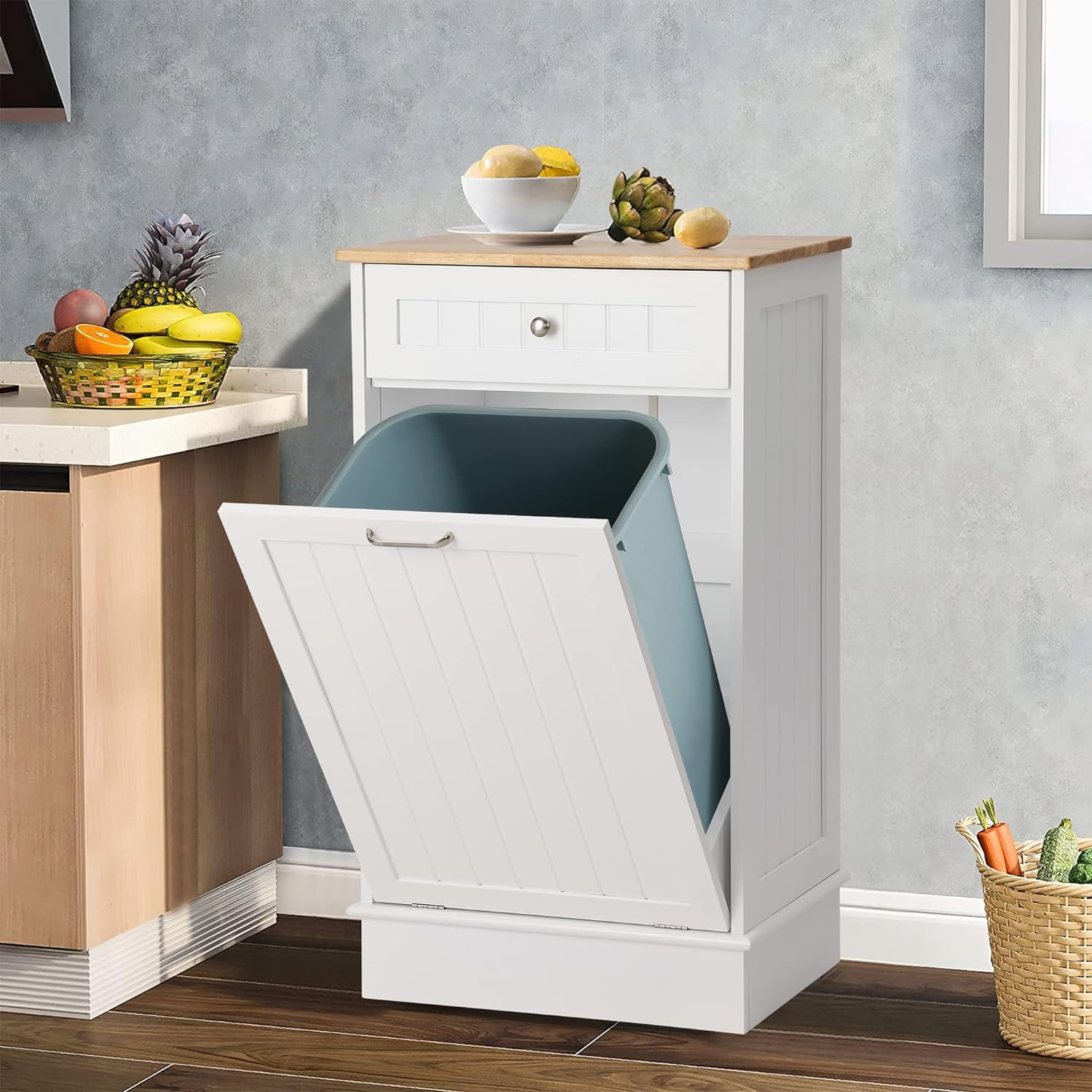 FETON Tilt Out Trash Bin Cabinet Dog Proof Trash Can Holder Kitchen ...