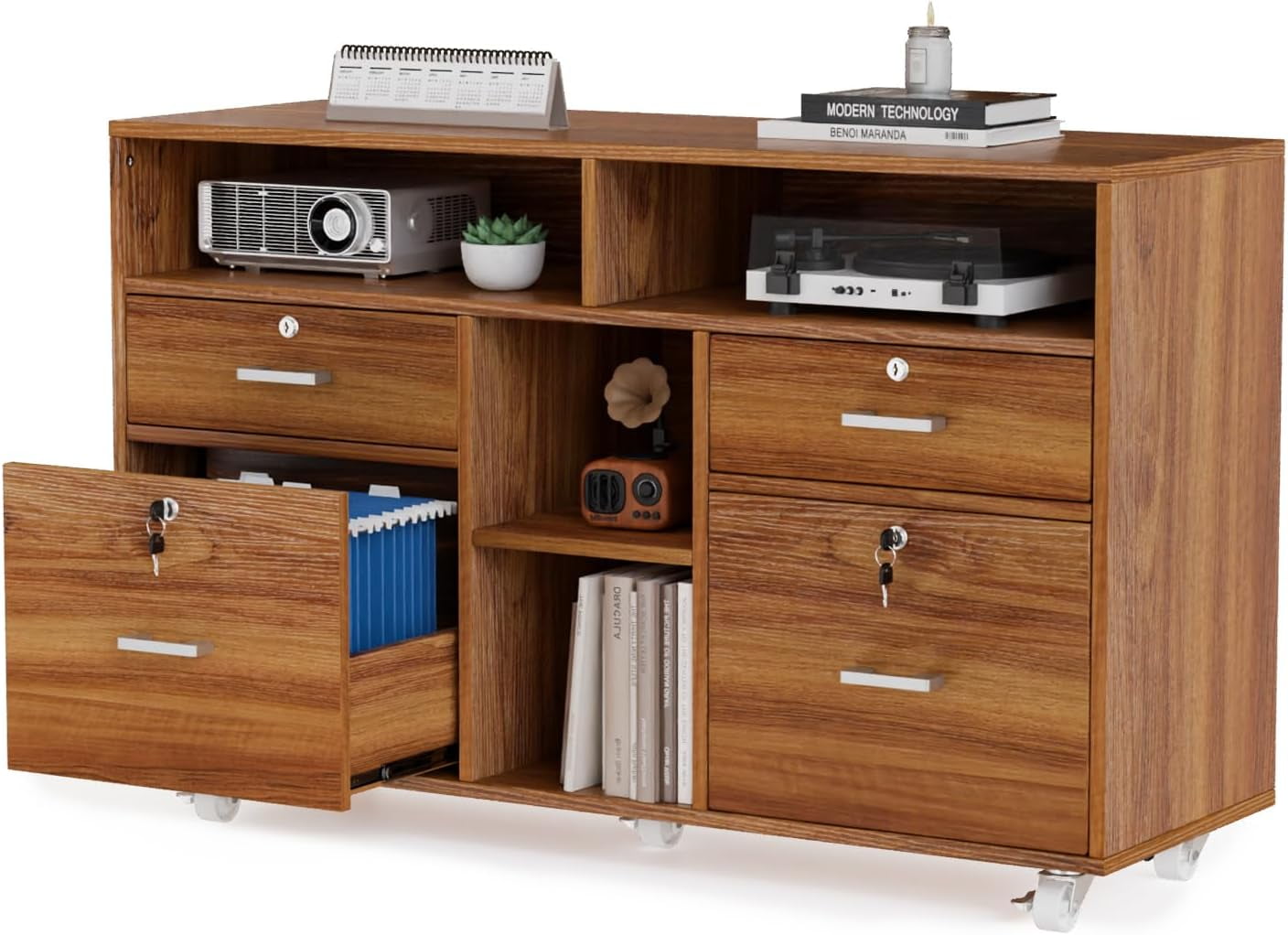 FETON Wide 4 Drawer File Cabinet with Lock, Wood Lateral File Cabinet ...