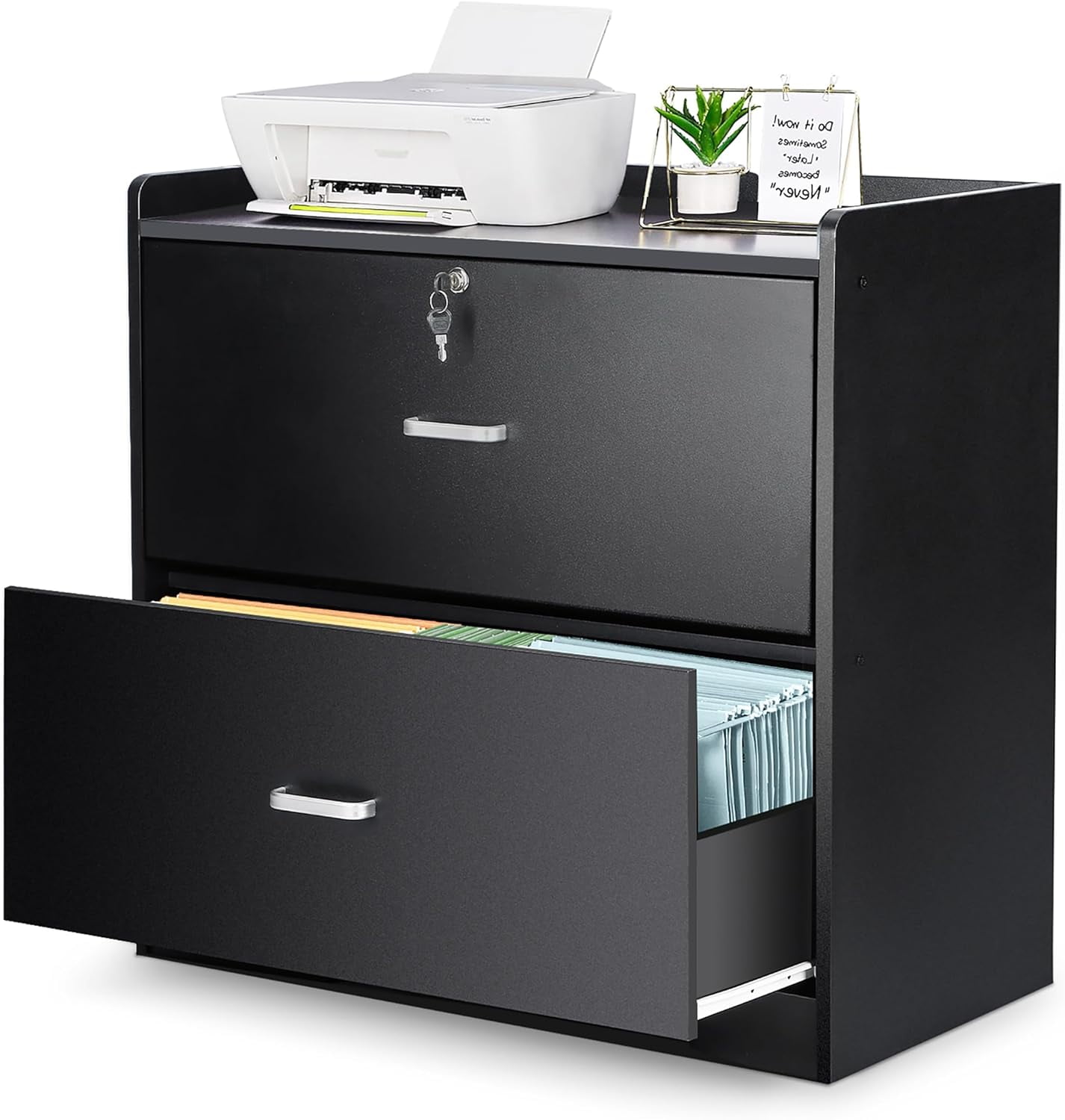 FETON Wood Lateral File Cabinet with Lock, Storage Filing Cabinet with ...