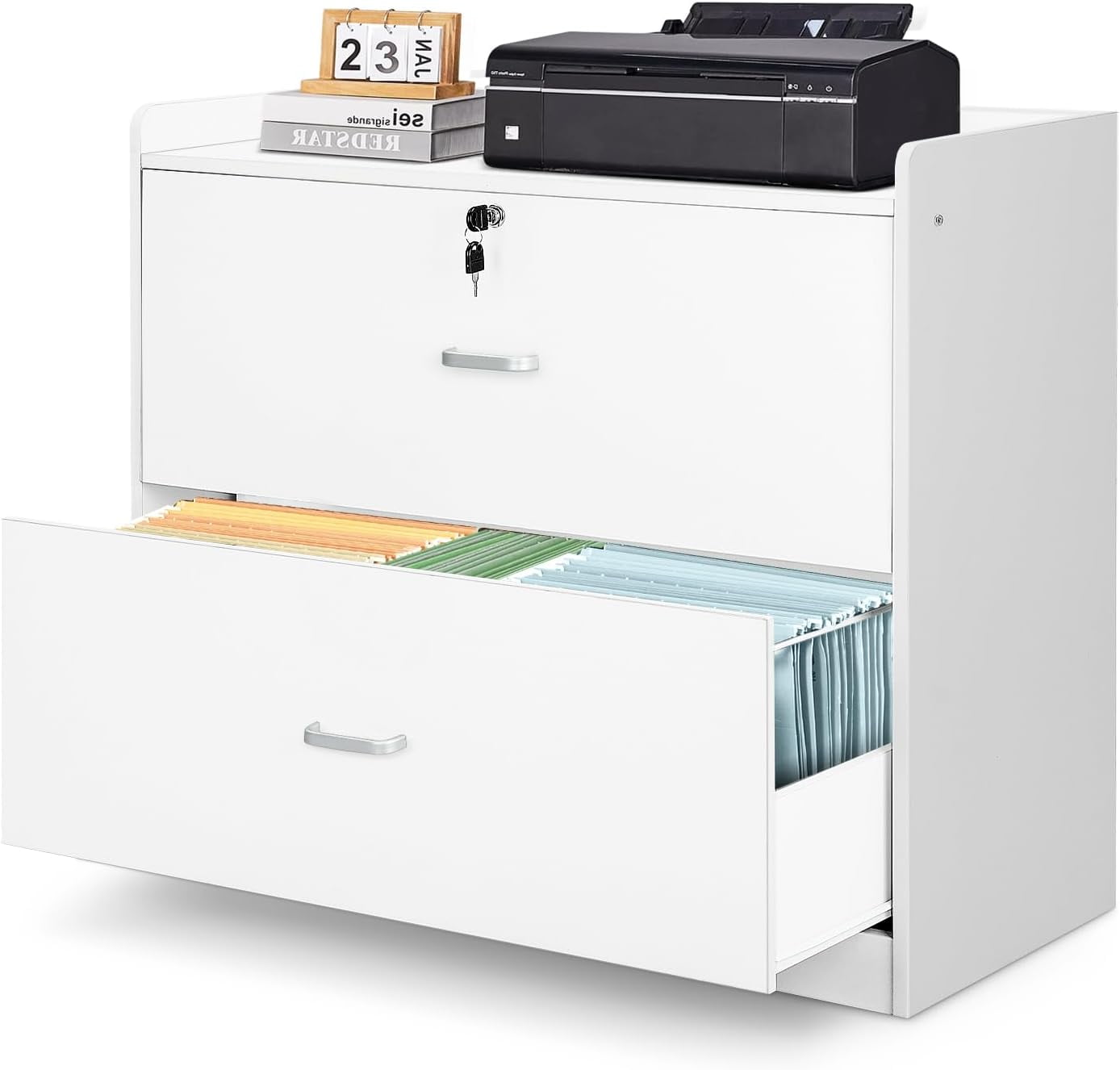 FETON Wood Lateral File Cabinet with Lock, Storage Filing Cabinet with ...