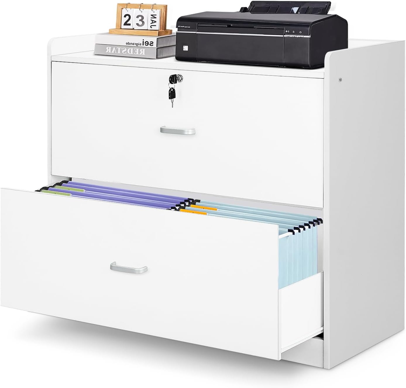 FETON Wood Lateral File Cabinet with Lock, Storage Filing Cabinet with ...