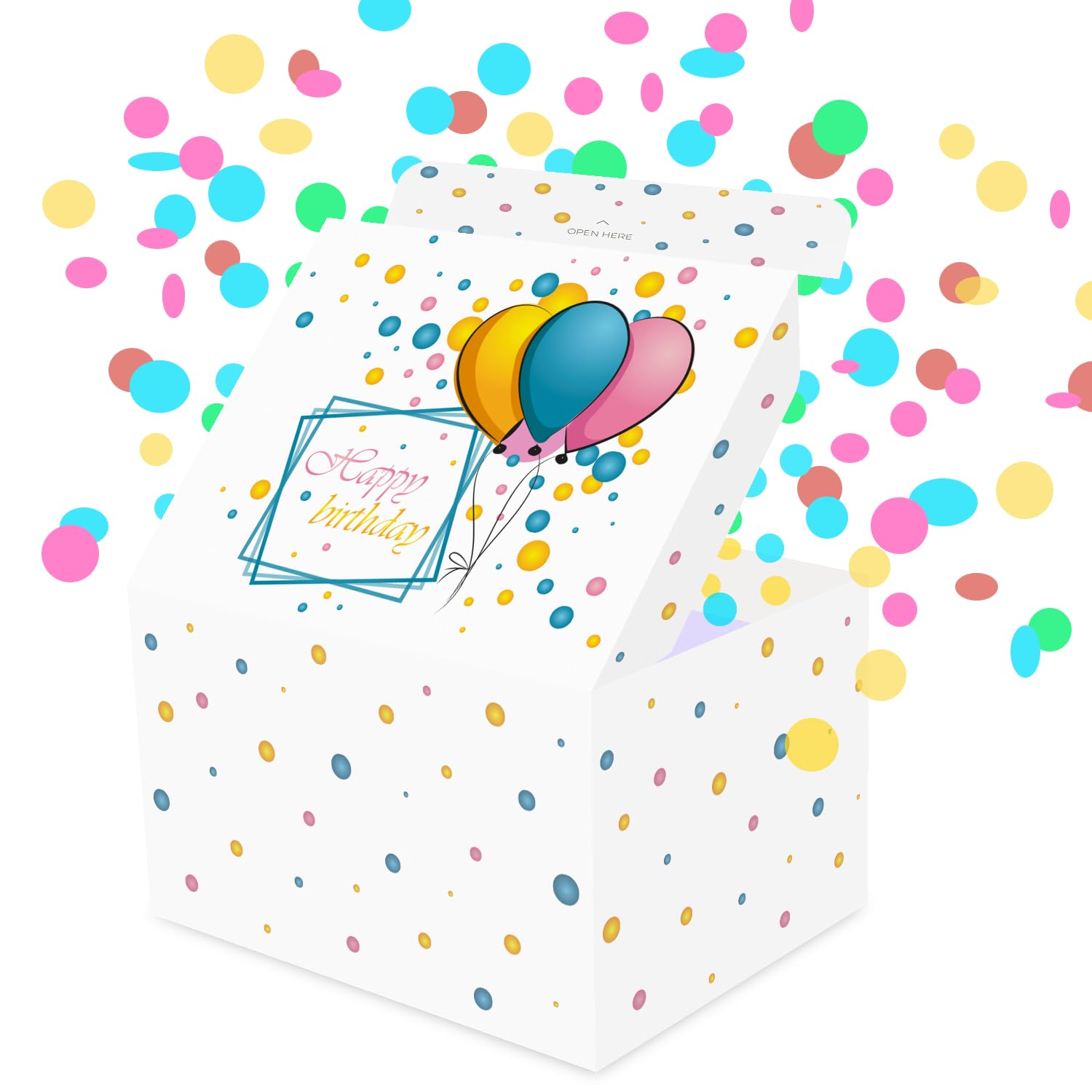 FETTIPOP Birthday Gift Box KIT (White), Gift Box Exploding Confetti ...