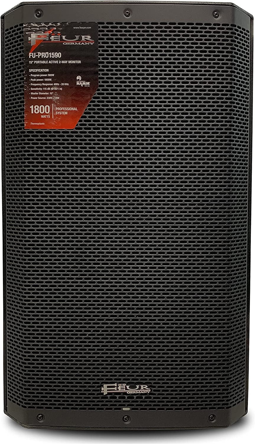 FEUR Powerful 1800 Watt Bluetooth Loudspeaker - 15" Portable Music System with USB, RCA, Speakon ...