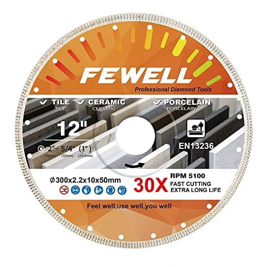 FEWELL 12 in Tile Saw Blade Dry Wet Cutting 10mm Segment Height ...