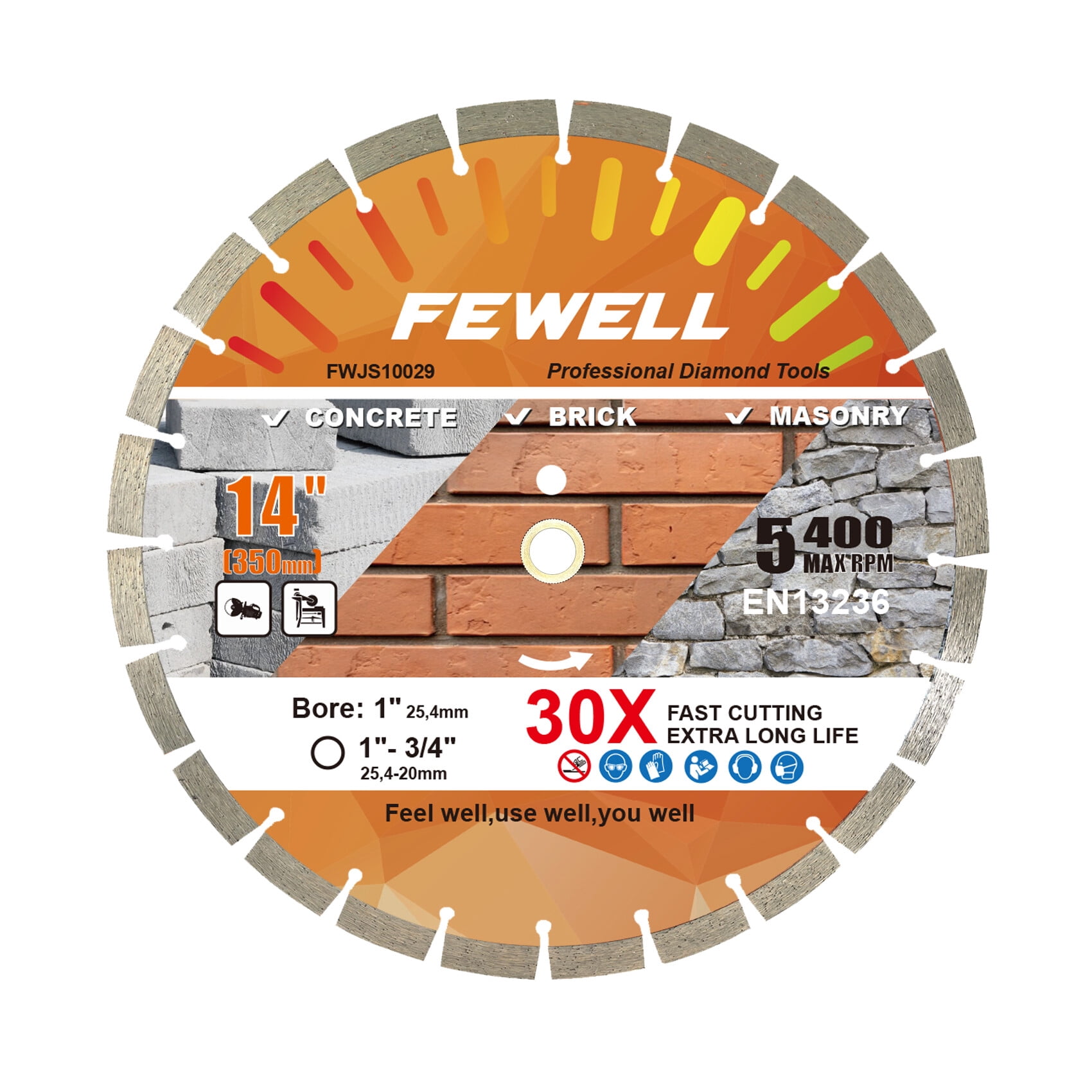 FEWELL14 Inch Diamond Concrete Saw Blade,15mm Segment Concrete Blade ...