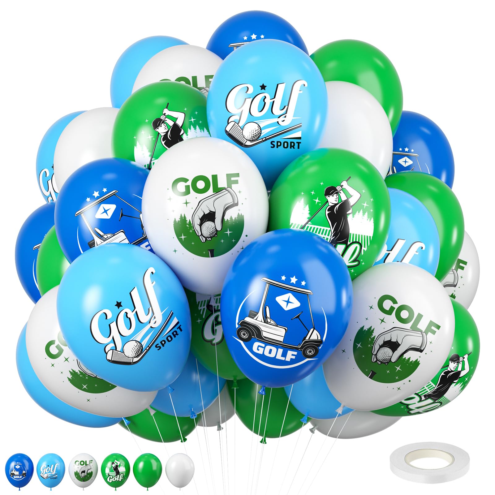 FEYG Golf Balloons, 12inch Golf Party Balloons Blue Green White ...