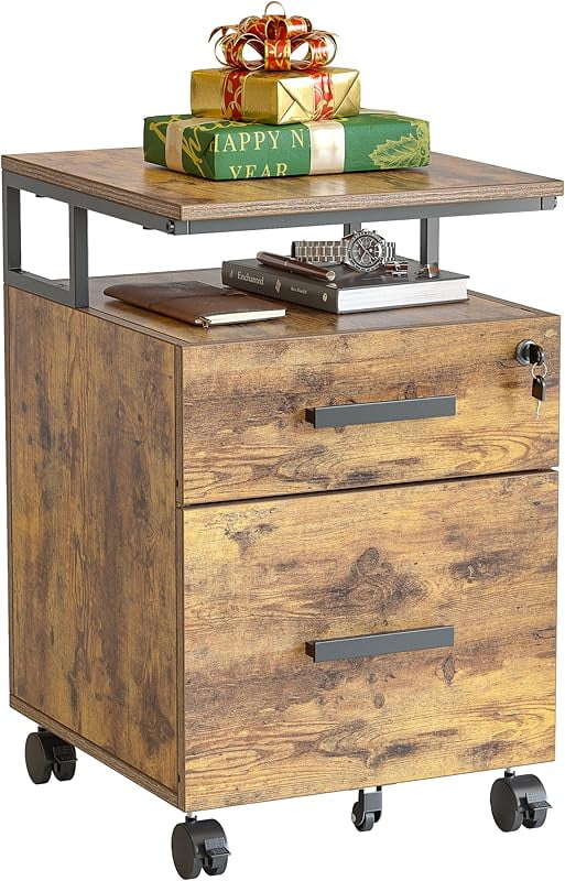 FEZIBO 2-Drawer File Cabinet with Lock for Home Office, Rolling Filing ...