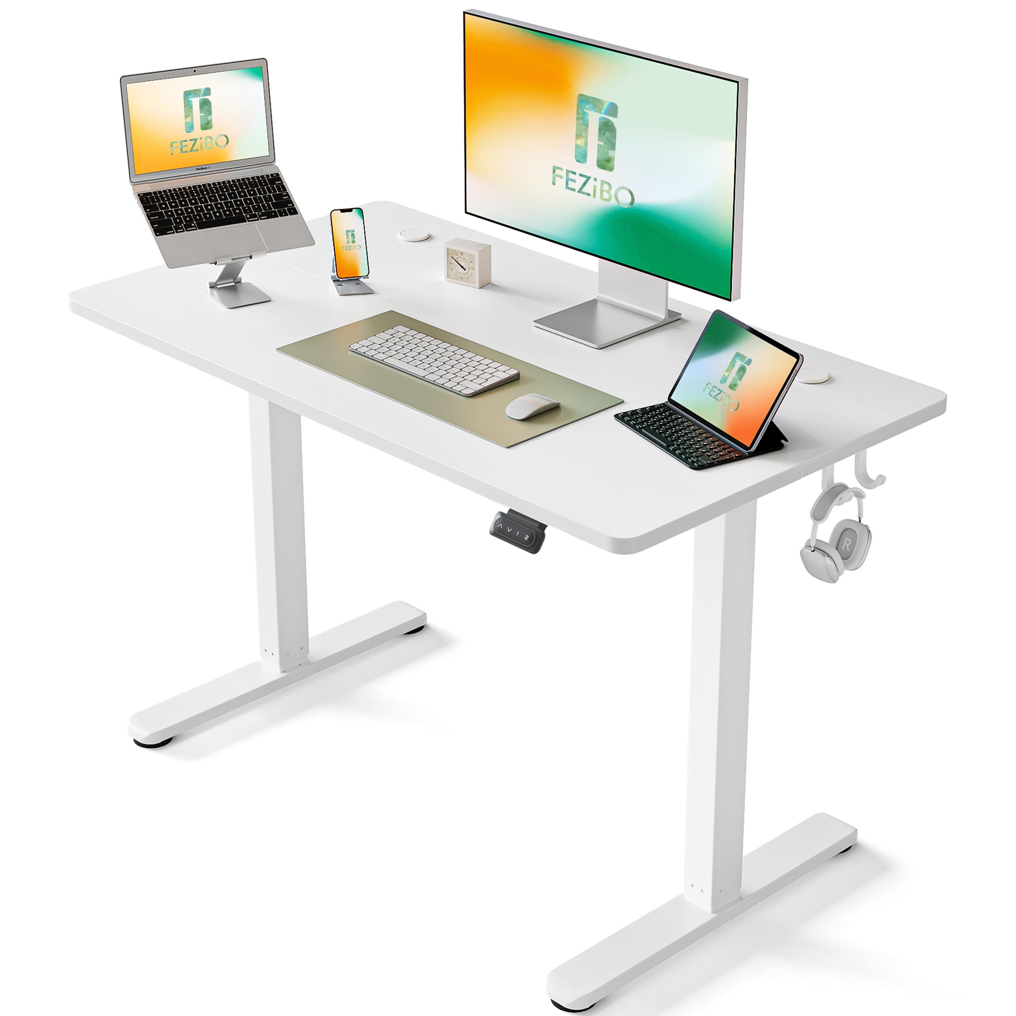 "DESINO 40"" x 24"" Electric Adjustable Standing Desk, White Frame/Top ...