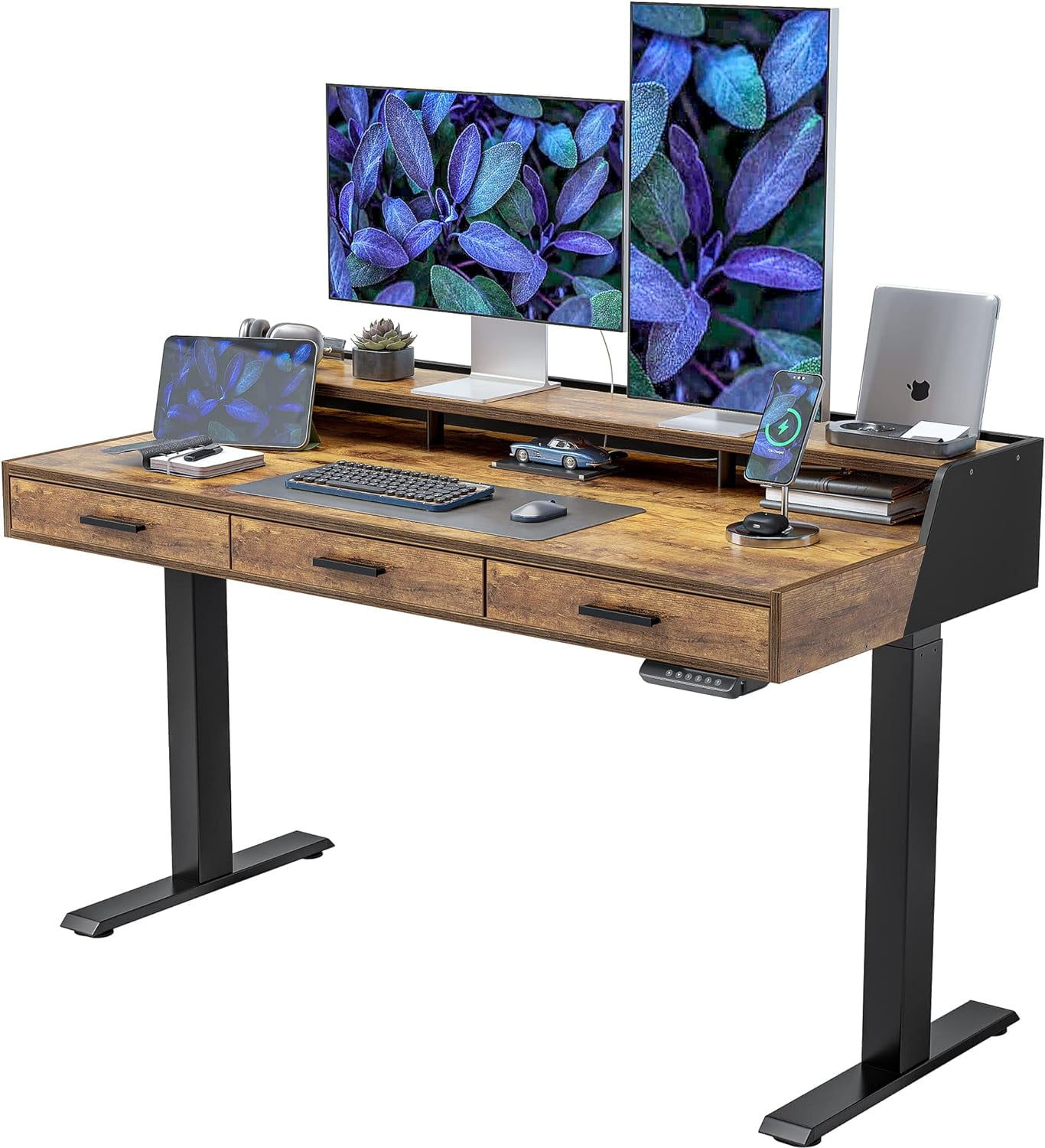 FEZIBO 48" Electric Standing Desk with Shelves, 48 x 24 Inch Sit Stand ...