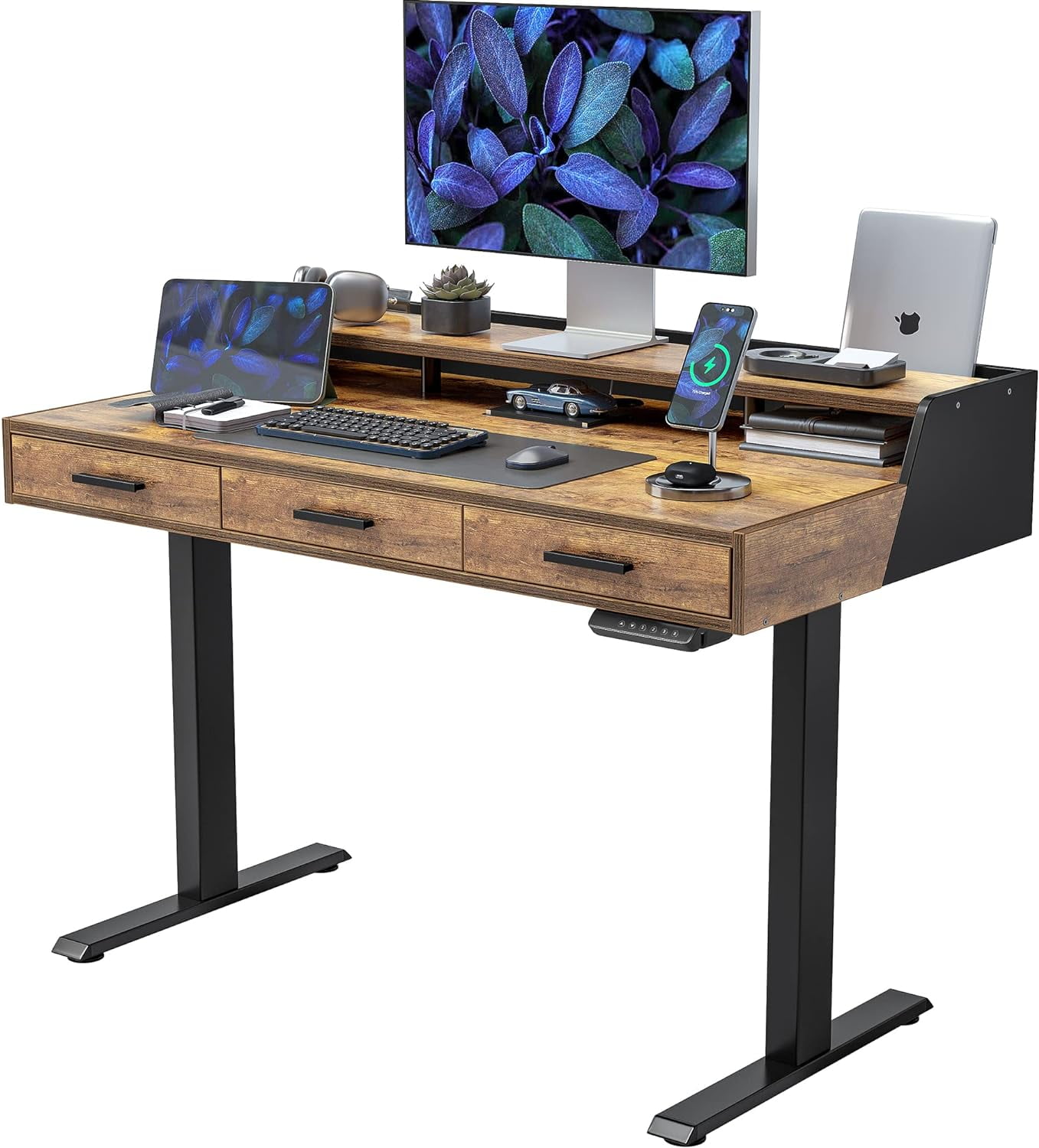 FEZIBO 48" Electric Standing Desk with Shelves, 48 x 24 Inch Sit Stand ...