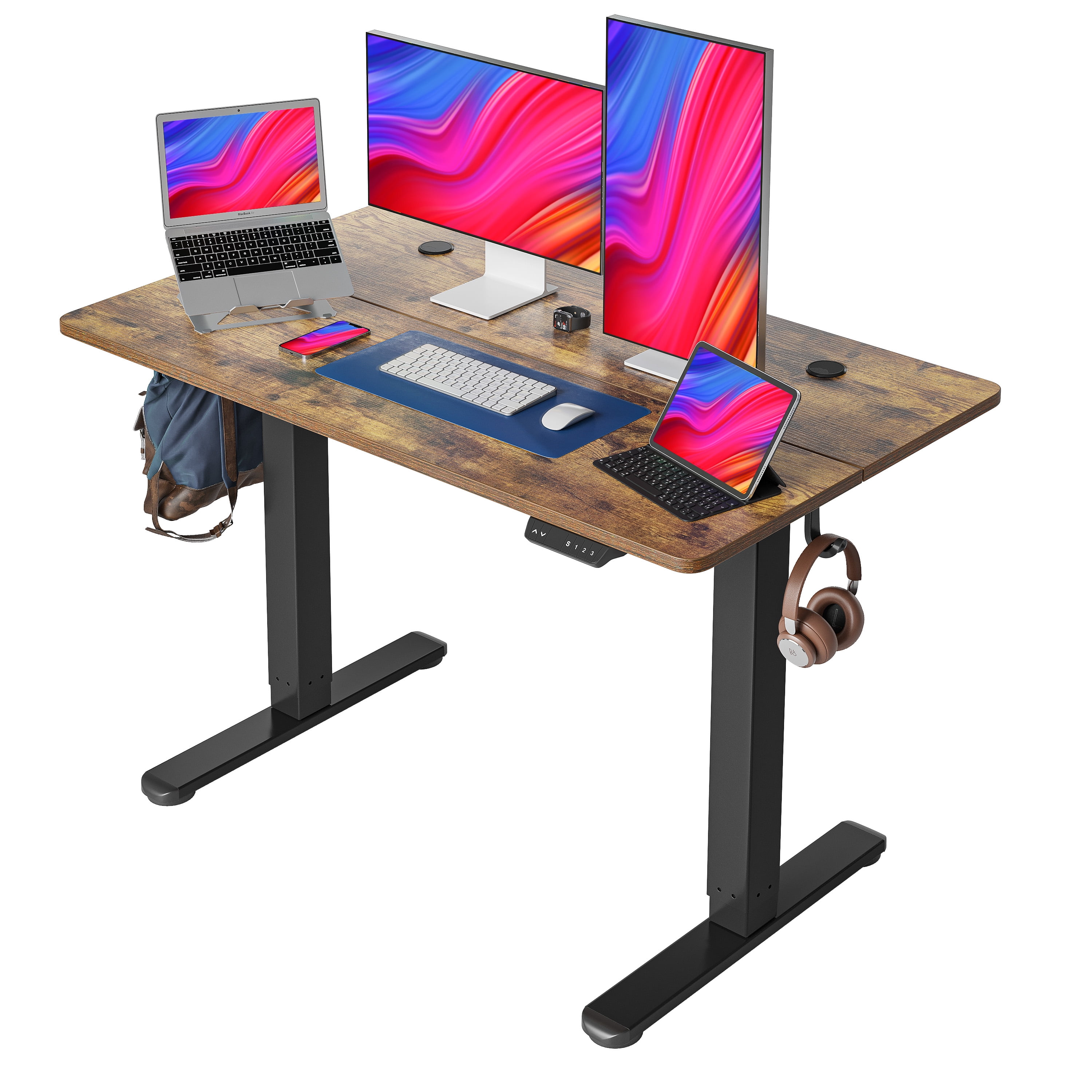 FEZIBO 55 × 26 Inch Electric Standing Desk with Monitor Stand, Height ...