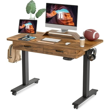 FEZIBO Adjustable Electric Desk, 48x24 Inch, Double Drawer, Storage ...