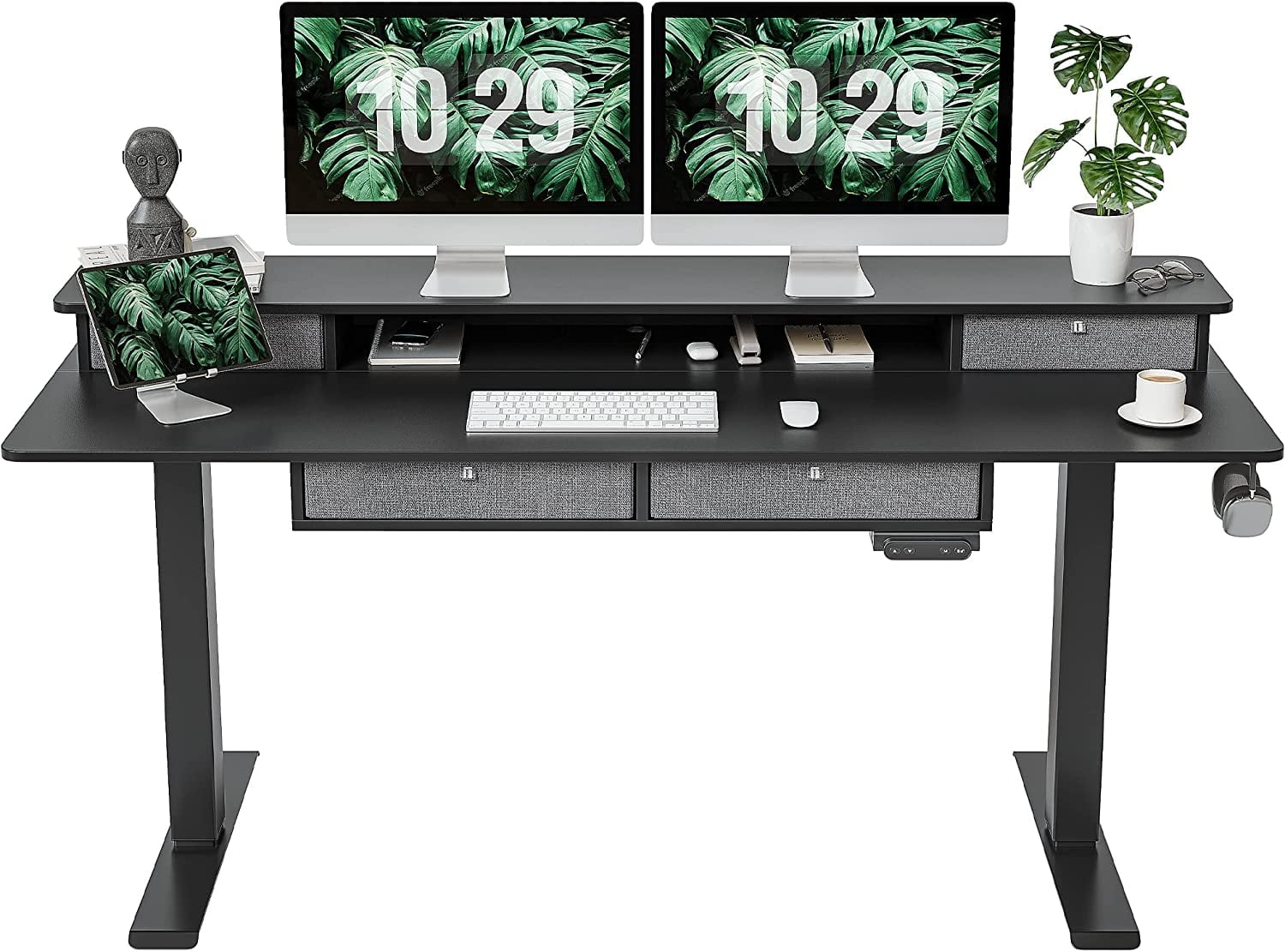 FEZIBO 55x24'' Adjustable Electric Standing Desk, 4 Drawers & Storage ...