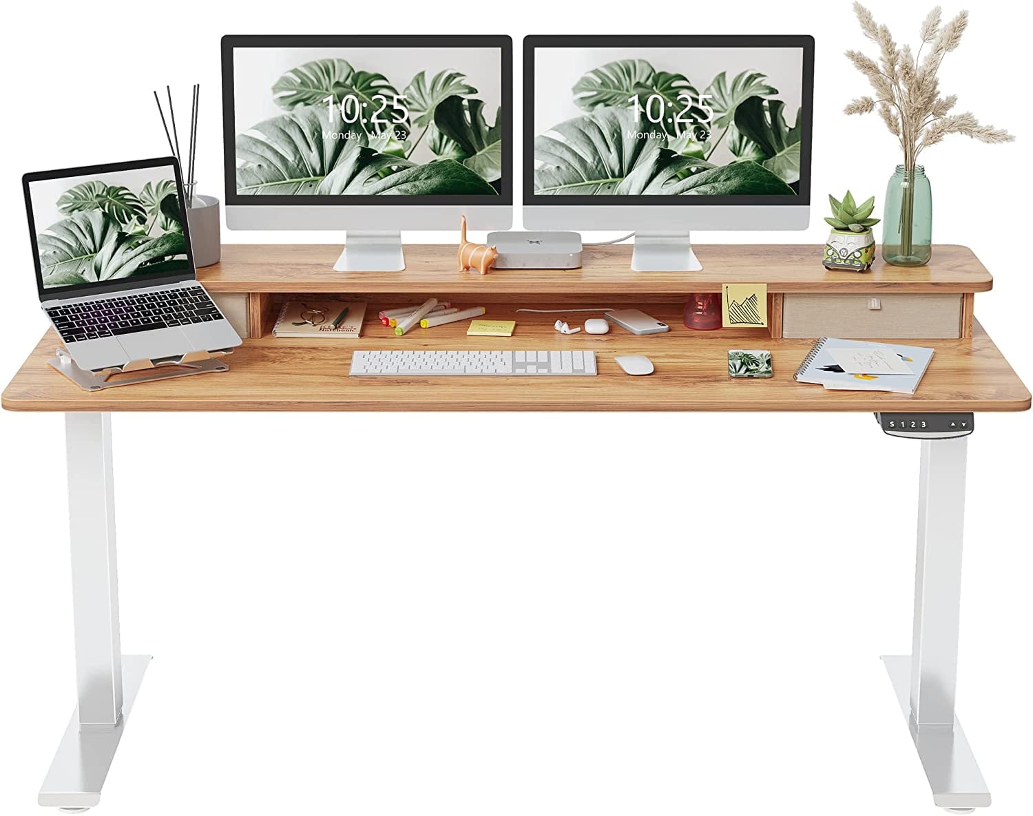 FEZIBO 60 x 24 Inch Height Adjustable Electric Standing Desk with ...