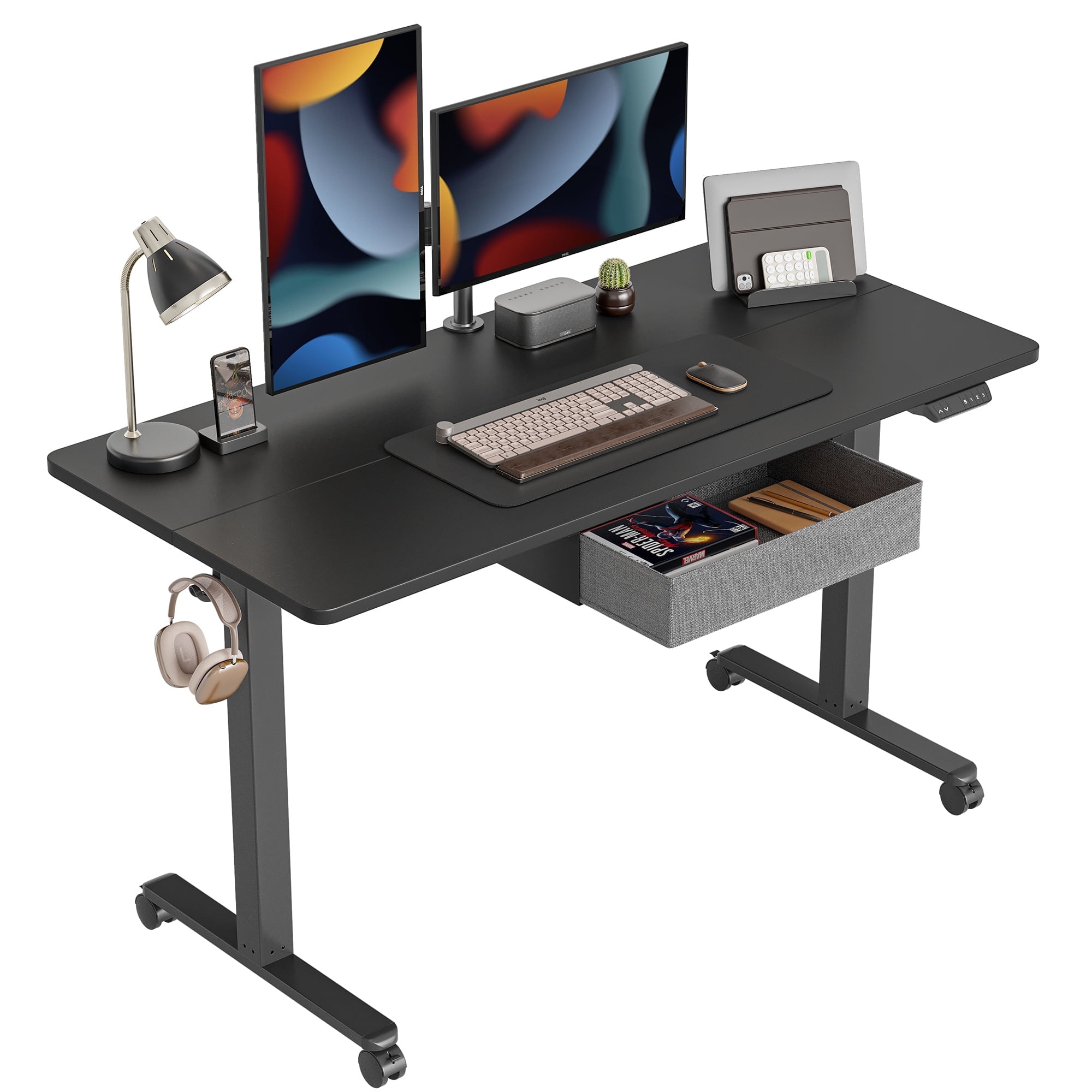 FEZIBO 63 x 24 inch Electric Standing Desk with Fabric Drawer, Splice ...
