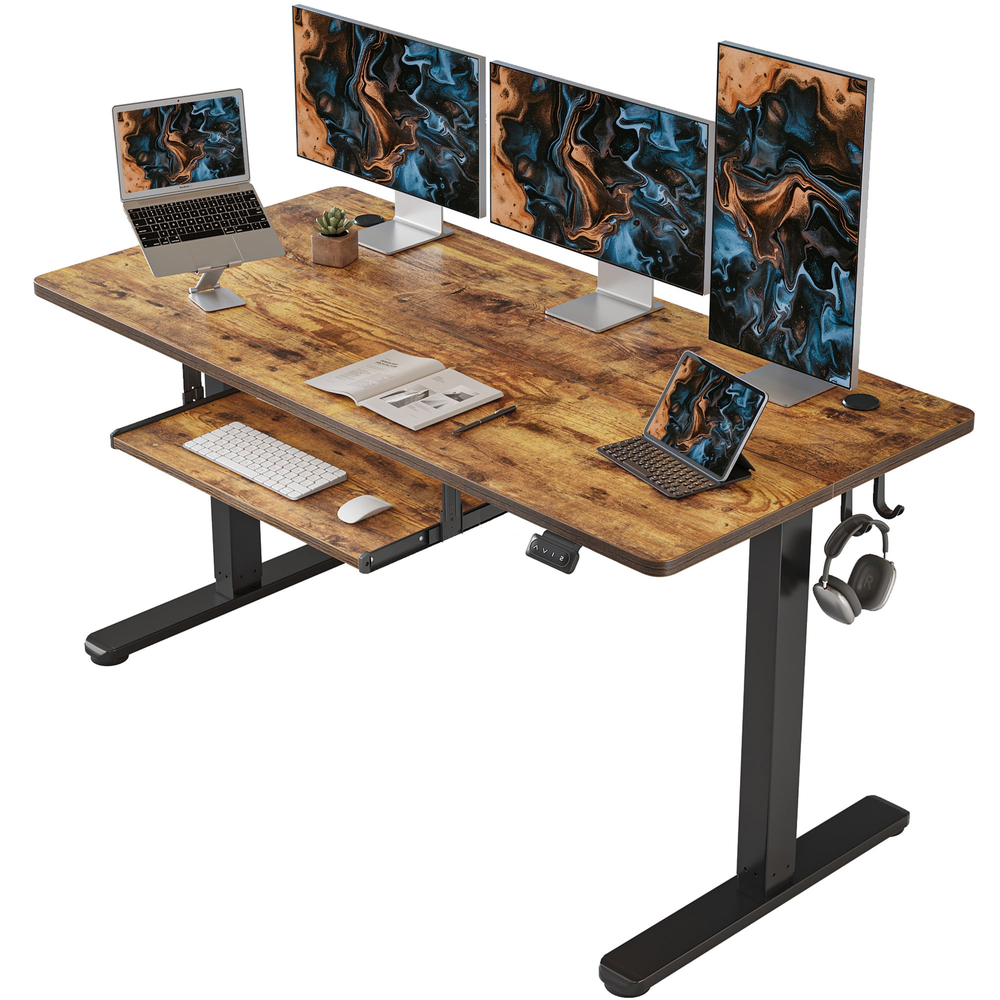 FEZIBO 63x24in Ergonomic Adjustable Electric Desk, Dual Motor, Keyboard ...