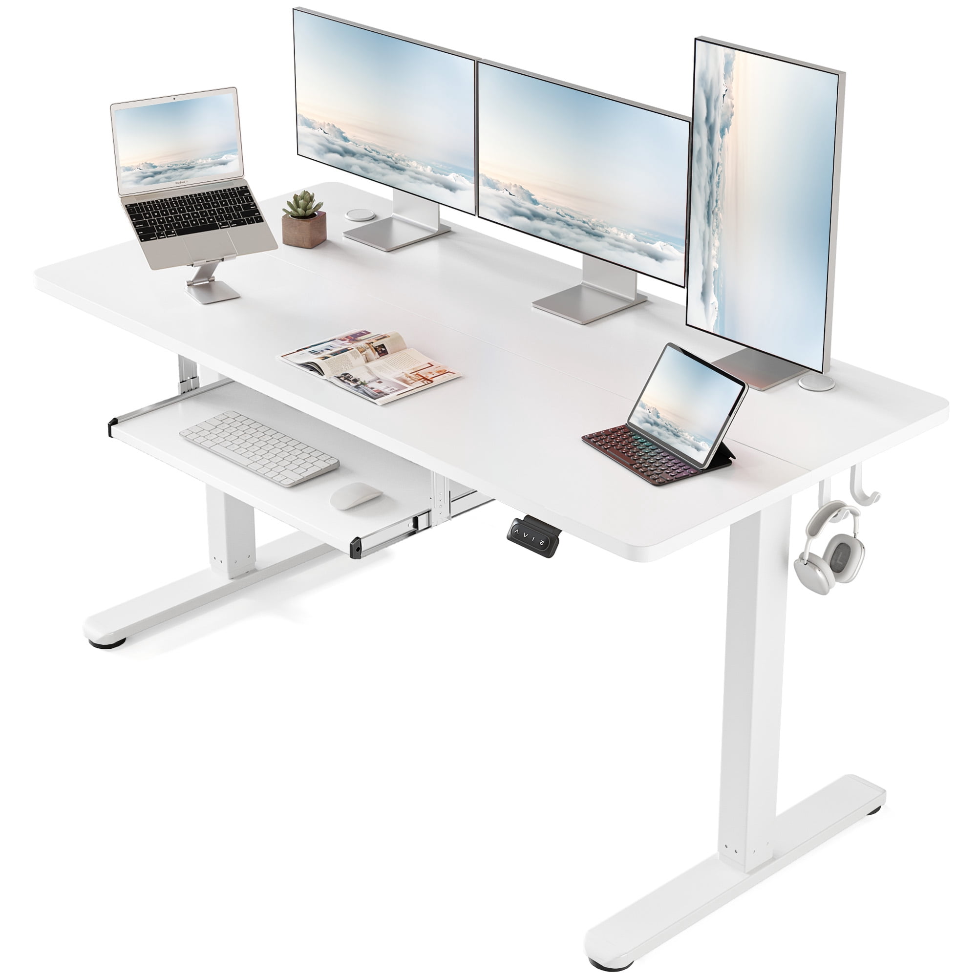 FEZIBO Ergo Computer Workstation: 63x24'' Adjustable Electric Sit Stand ...