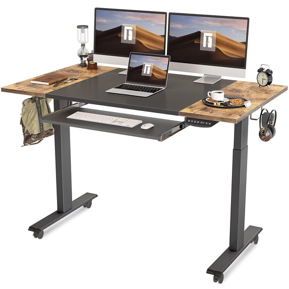 FEZIBO Dual Motor Electric Standing Desk with Keyboard Tray, Splice ...