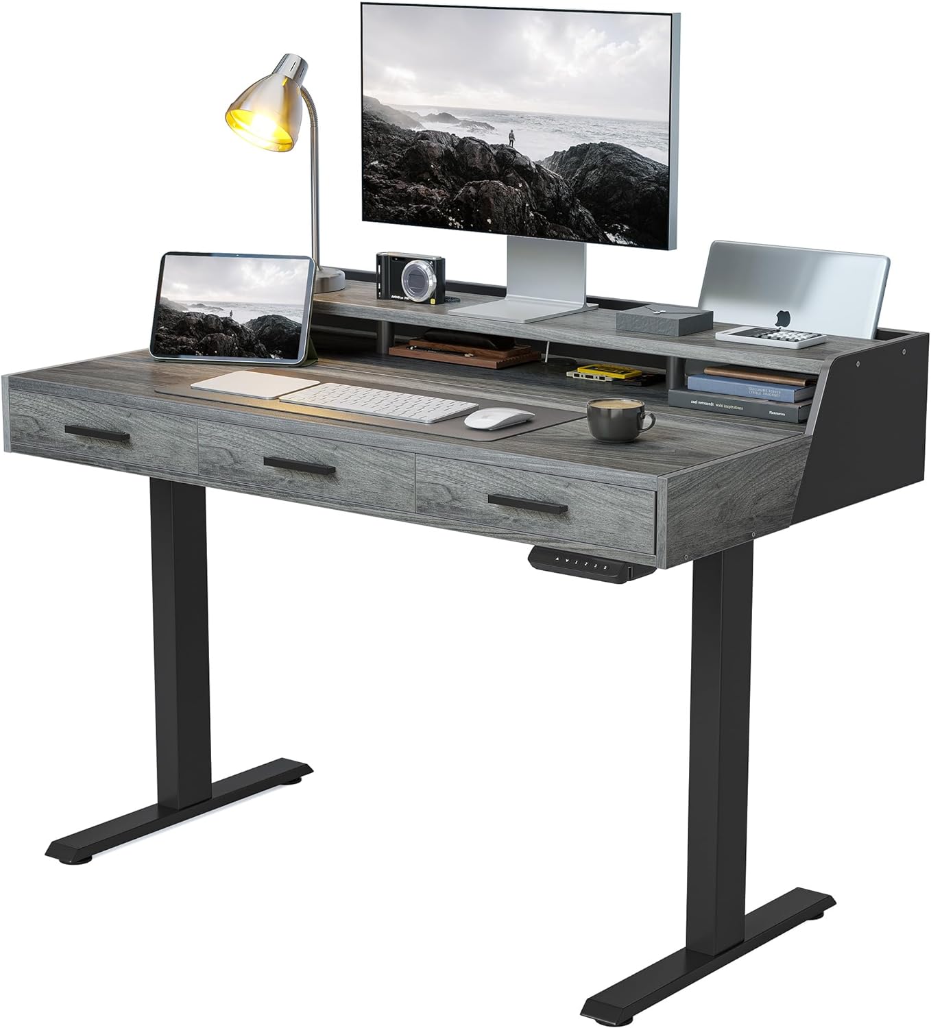 FEZIBO Electric Standing Desk with Drawers, 48x24 Inch Standing Desk ...