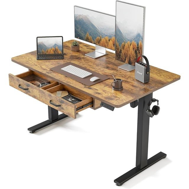 FEZIBO Standing Desk with Double Drawer, 48x 24 Inches Adjustable ...