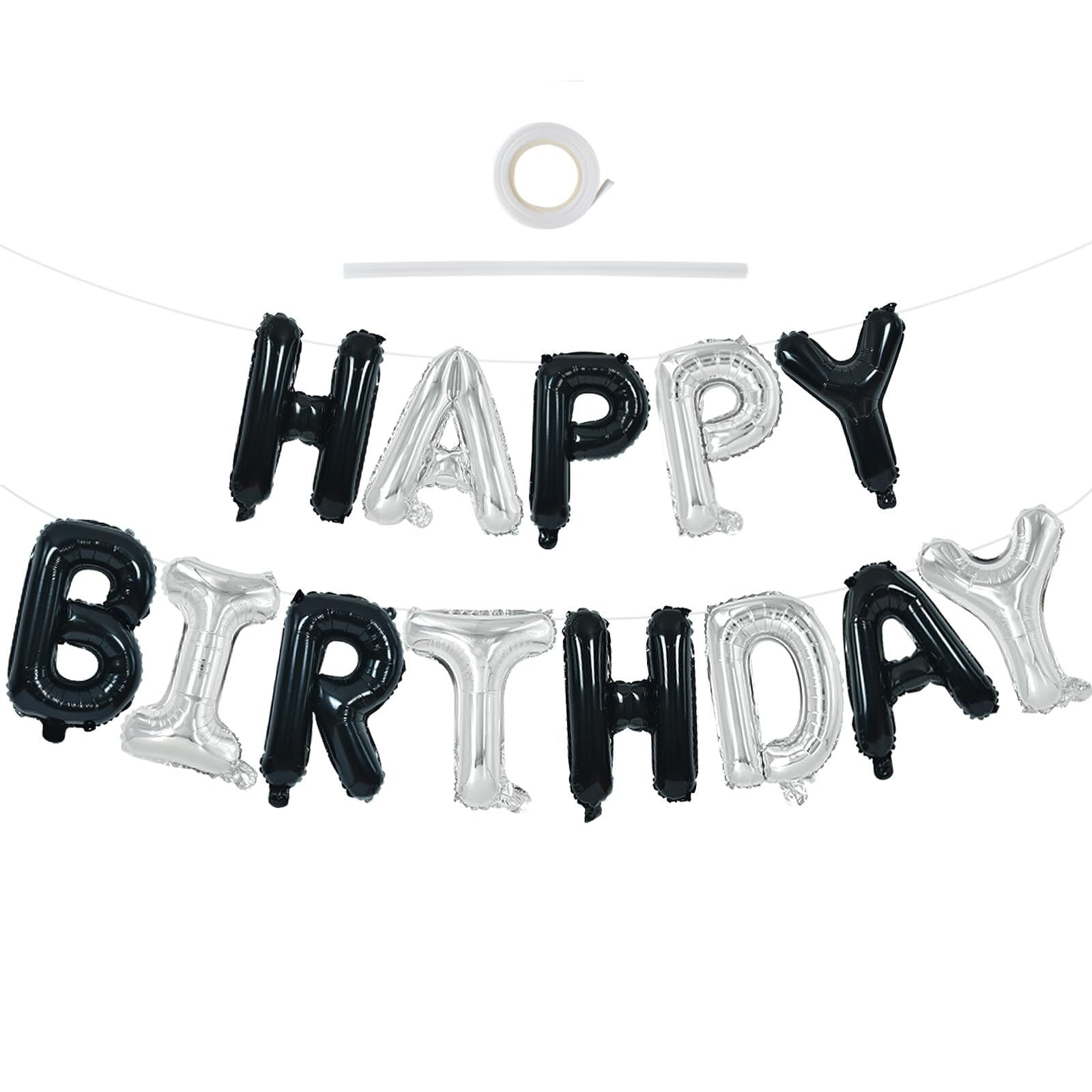 FF. Black Happy Birthday Balloons Banner 16 Inch Mylar Foil Letters ...