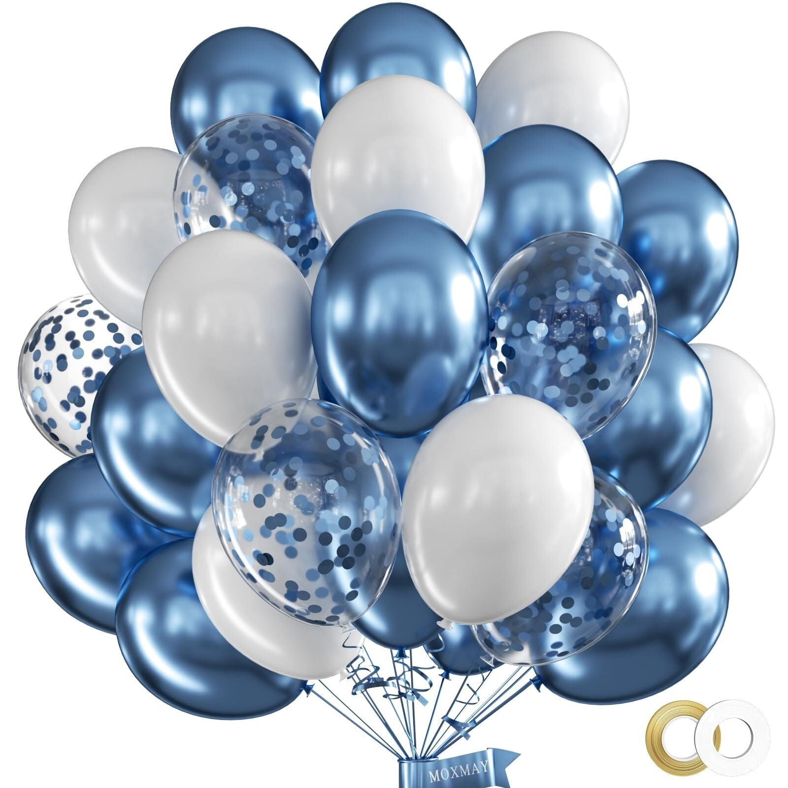 FF. Blue Metallic Balloons Blue Confetti Balloons and White Balloons,50 ...