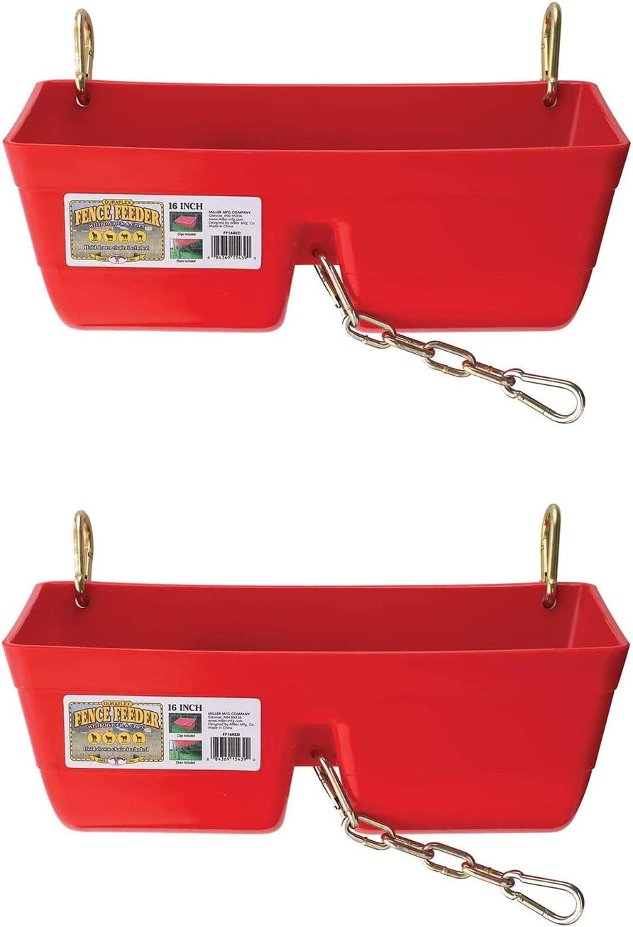FF16RED 9 Quart Heavy Duty Plastic Feed Trough Bucket Fence Feeder with ...