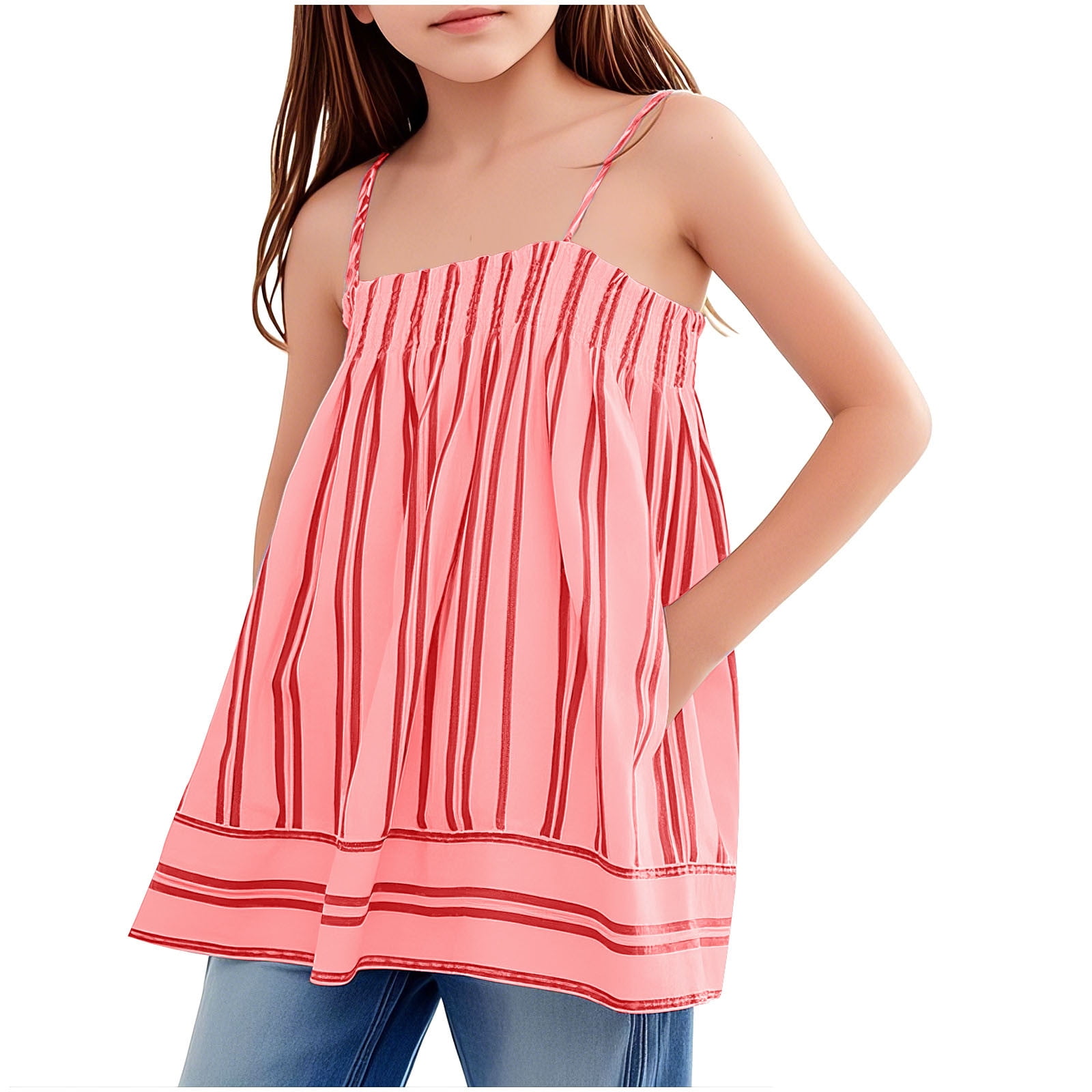 FFENYAN Girls Color Block Striped Pleated Cami Top 3-14 Years - Stylish ...