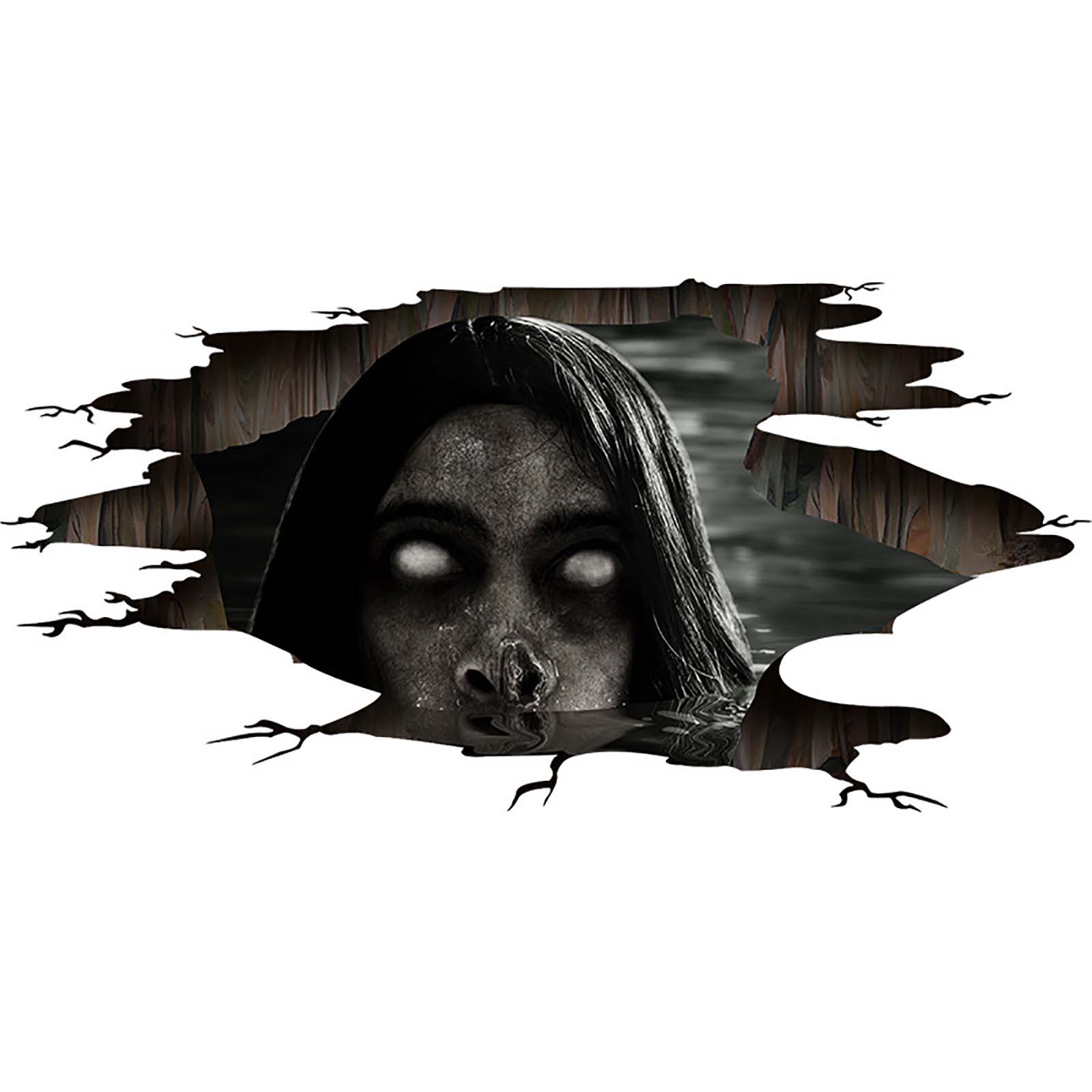 FFENYAN Halloween Floor Stickers Broken Wall Long Hair Woman Eyeless ...
