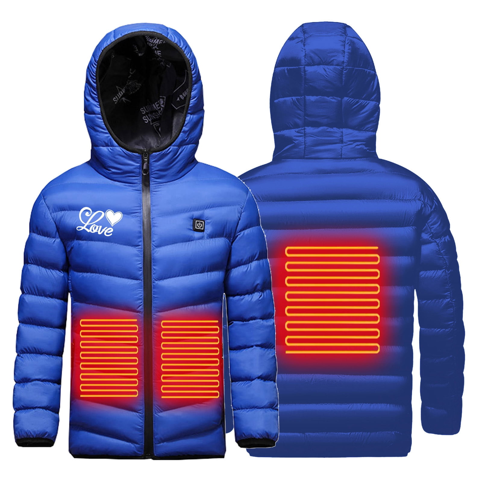 FFENYAN Kids USB Heated Jacket White LOVE Heart Print Winter Coat Three ...