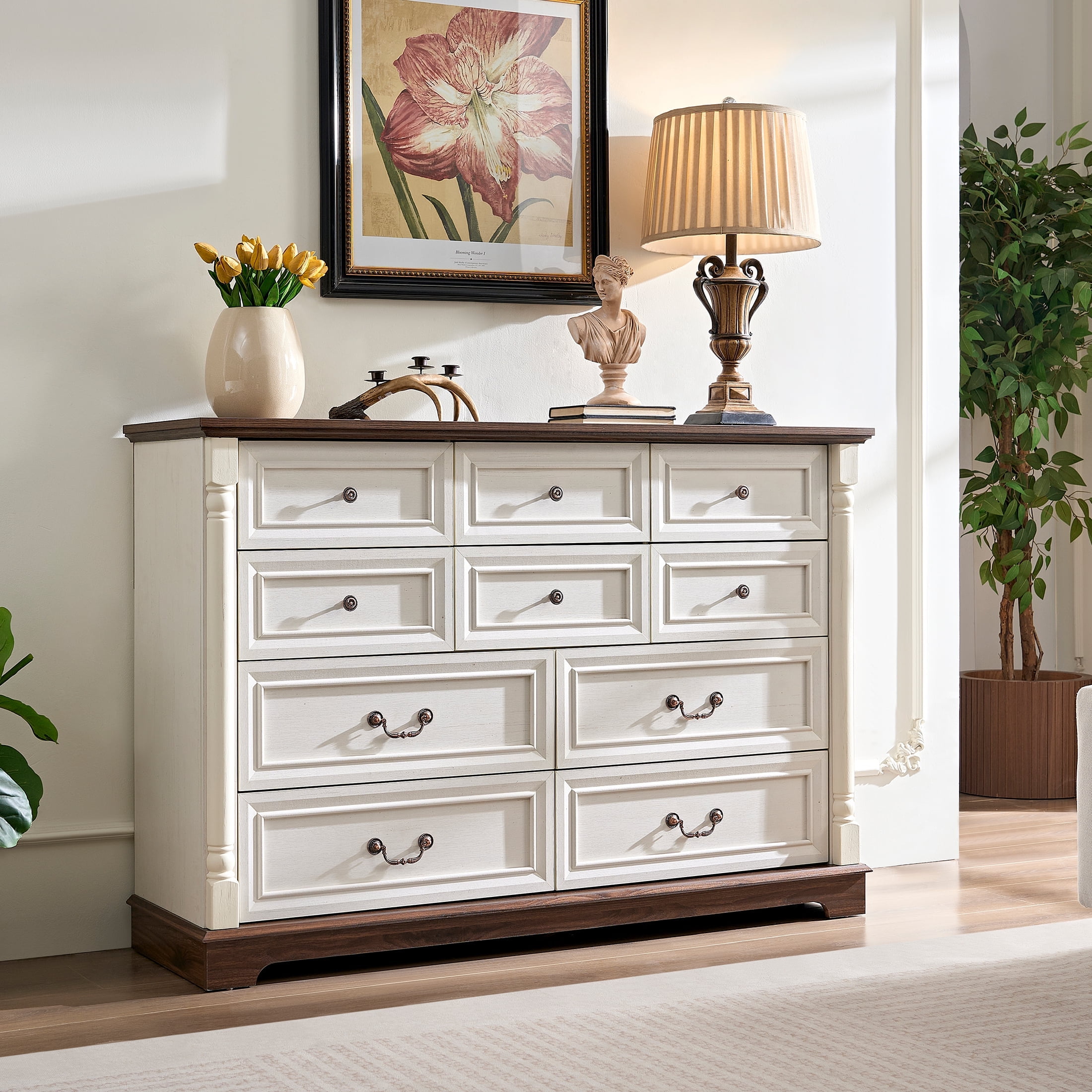 FFH 10 Drawer Dresser, Chest of Drawers for Bedroom, Storage Cabinet Organizer with Metal ...