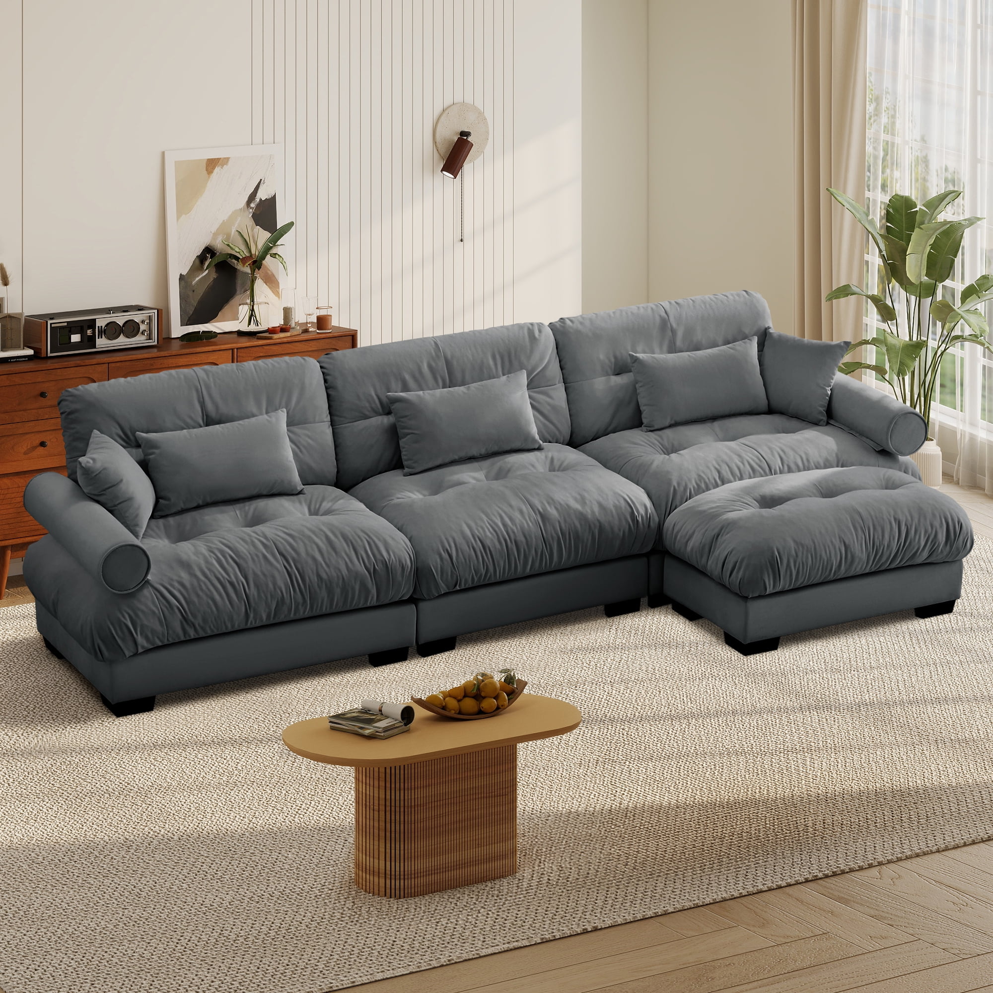 FFH 130" Oversized Cloud Sofa, Sectional Couches with Ottoman, Modern 3 ...