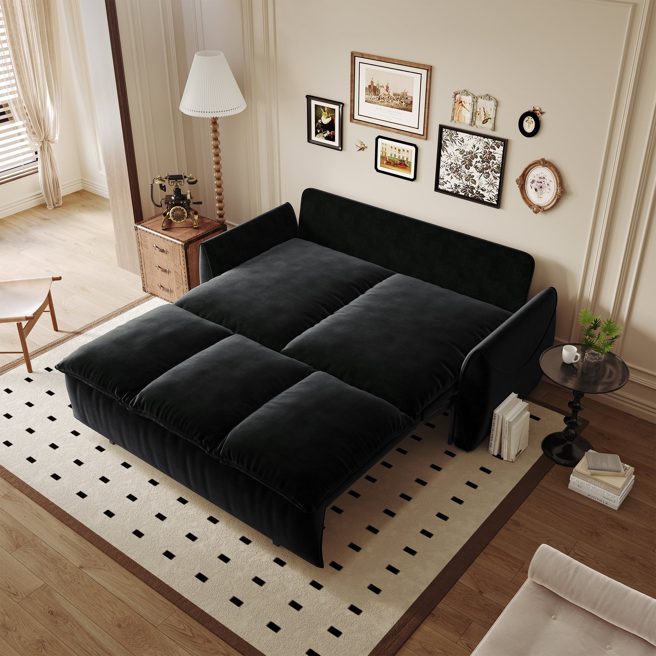 FFH 2 in 1 Convertible Pull Out Sofa Bed, Upholstered Velvet Sleeper ...