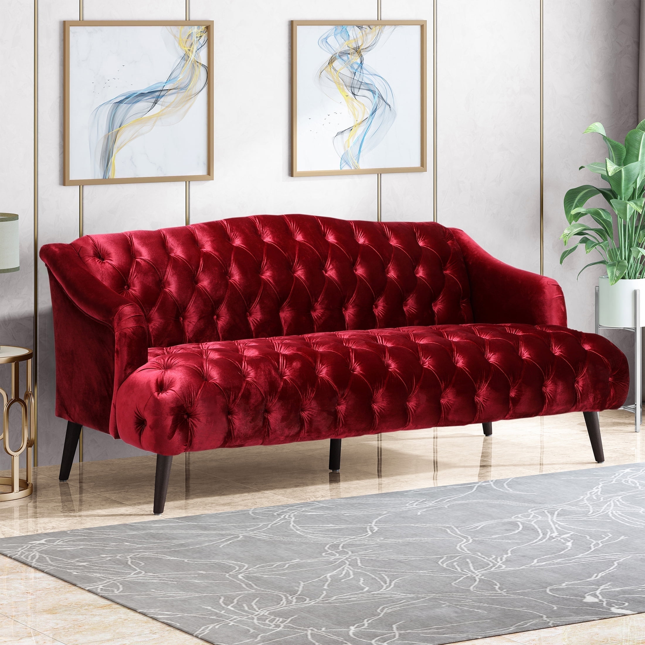 FFH 3-Seater Velvet Lounge Sofa with Tufted Backrest & Deep Seat ...