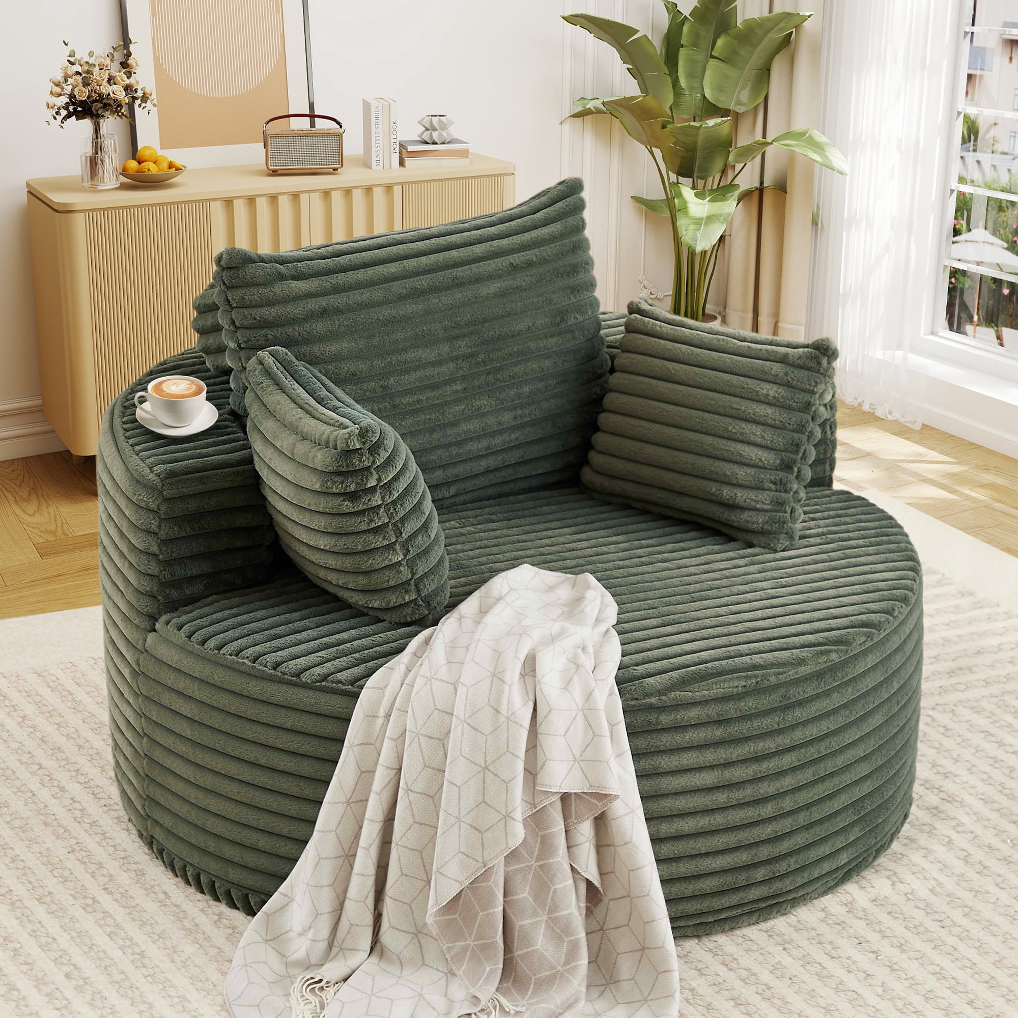 FFH 50" Oversized Round Chaise Lounge Chair, Boneless Cloud Sofa with ...