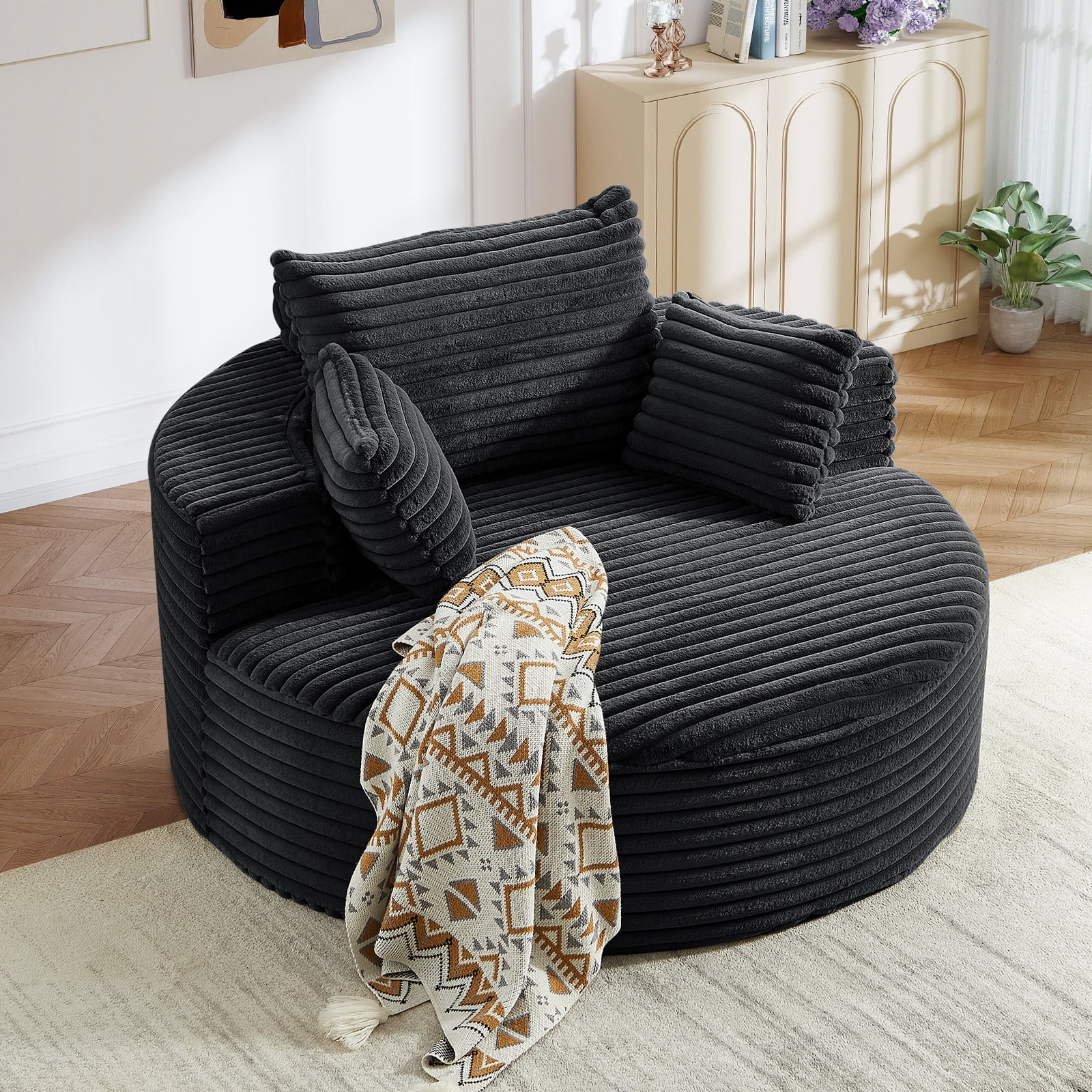 FFH 55" Oversized Round Chaise Lounge Chair, Cloud Lazy Sofa with ...
