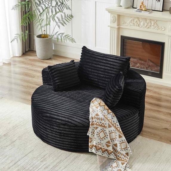 FFH 55" Oversized Round Chaise Lounge Chair, Cloud Lazy Sofa with ...
