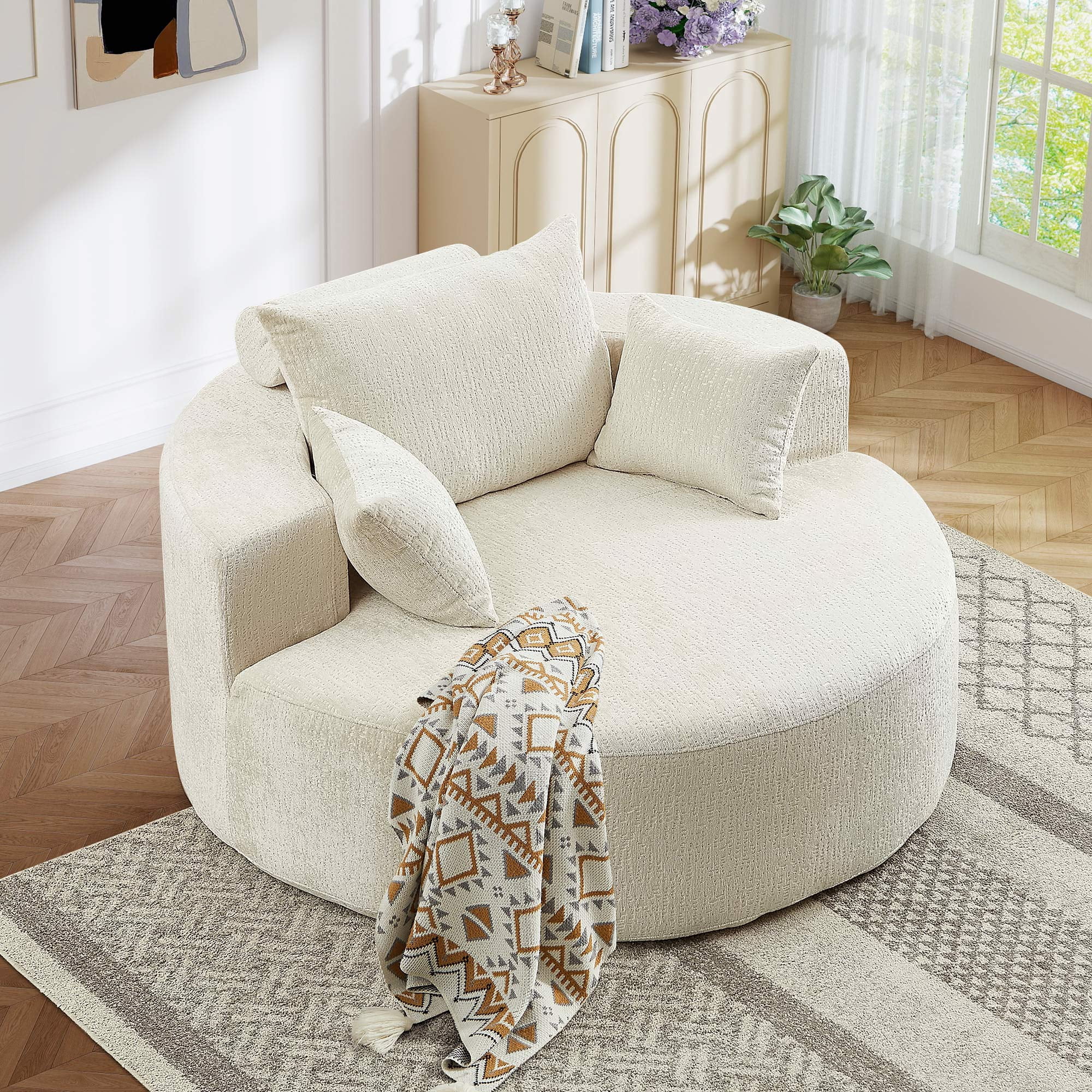FFH 55" Oversized Round Chaise Lounge, Cloud Lazy Sofa Chair with ...