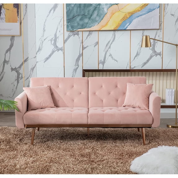 FFH Convertible Futon Sofa Bed, Velvet Upholstered Sleeper Sofa ...