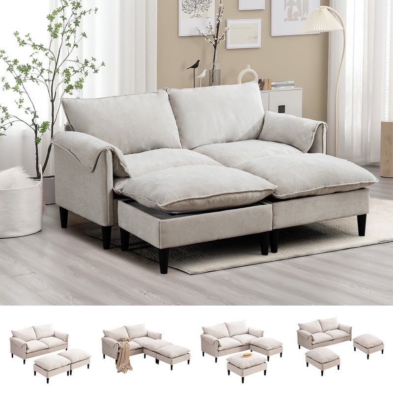 FFH Sectional Sofa Modular with Ottomans with Storage,68" Full Size ...