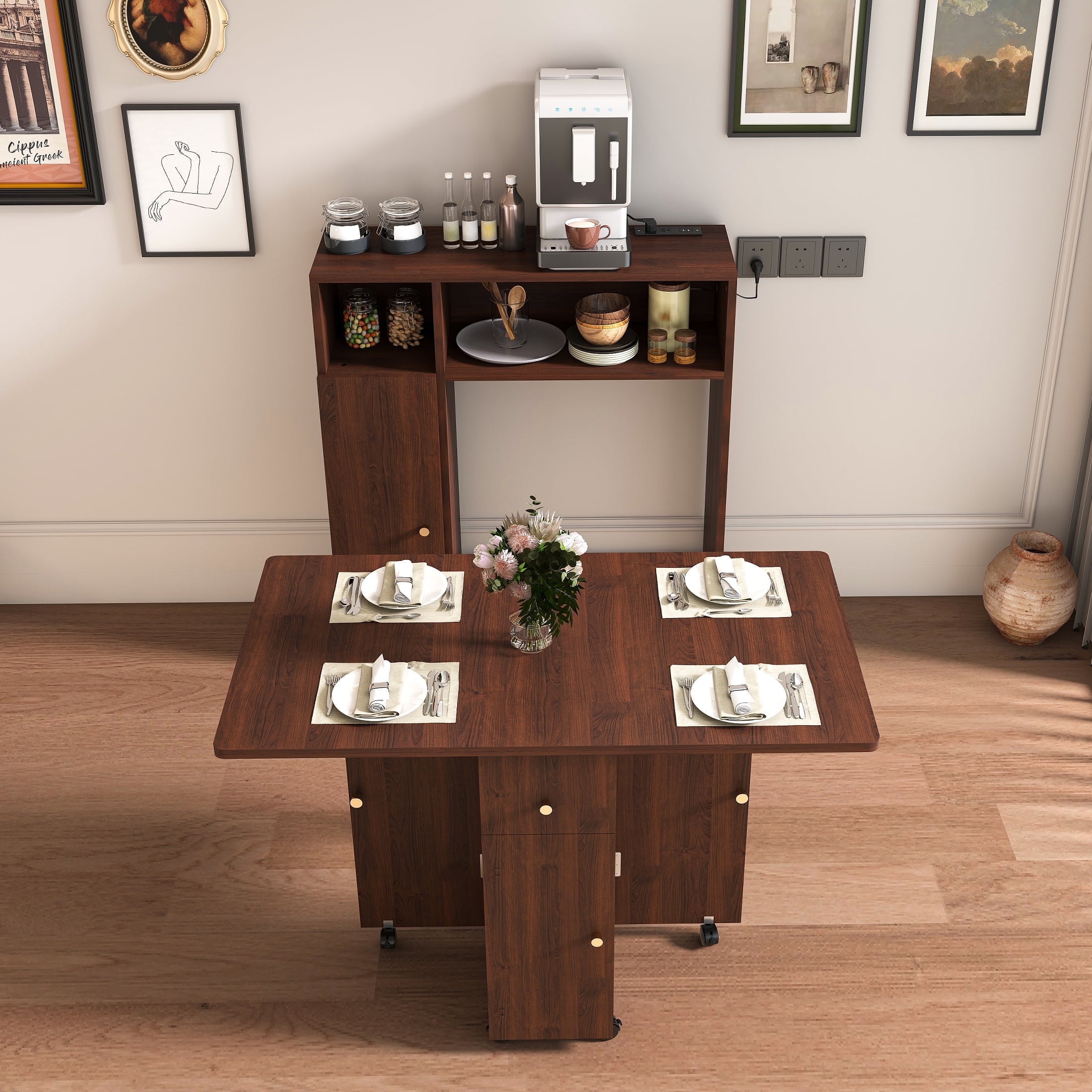 FFH Sideboard Buffet Cabinet with Foldable Dining Table, Kitchen ...