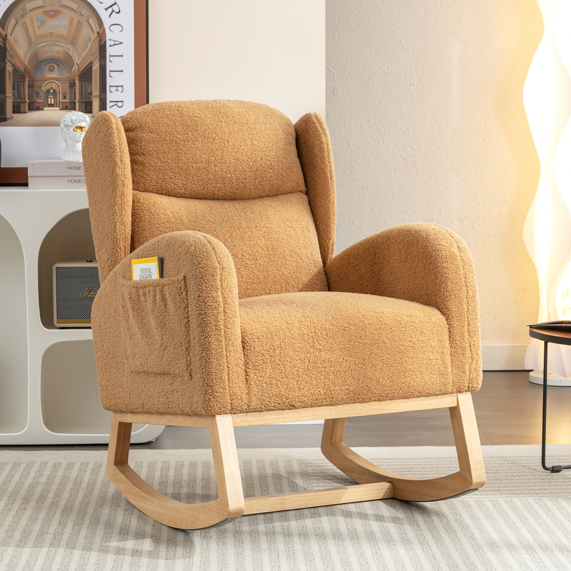 Muumblus Nursery Rocking Chair, Wingback Glider Rocker, Indoor ...