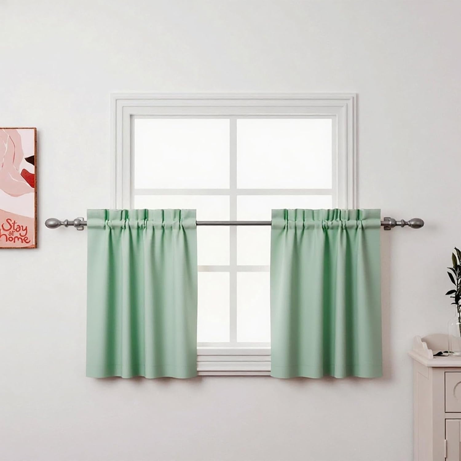 FFHAAD-2Pcs 24inch Sage Green Kitchen Tier Curtains for Windows, Semi ...