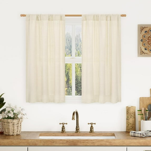FFHAAD-40 Inch Length Linen Curtains for Small Windows, Semi Sheer ...