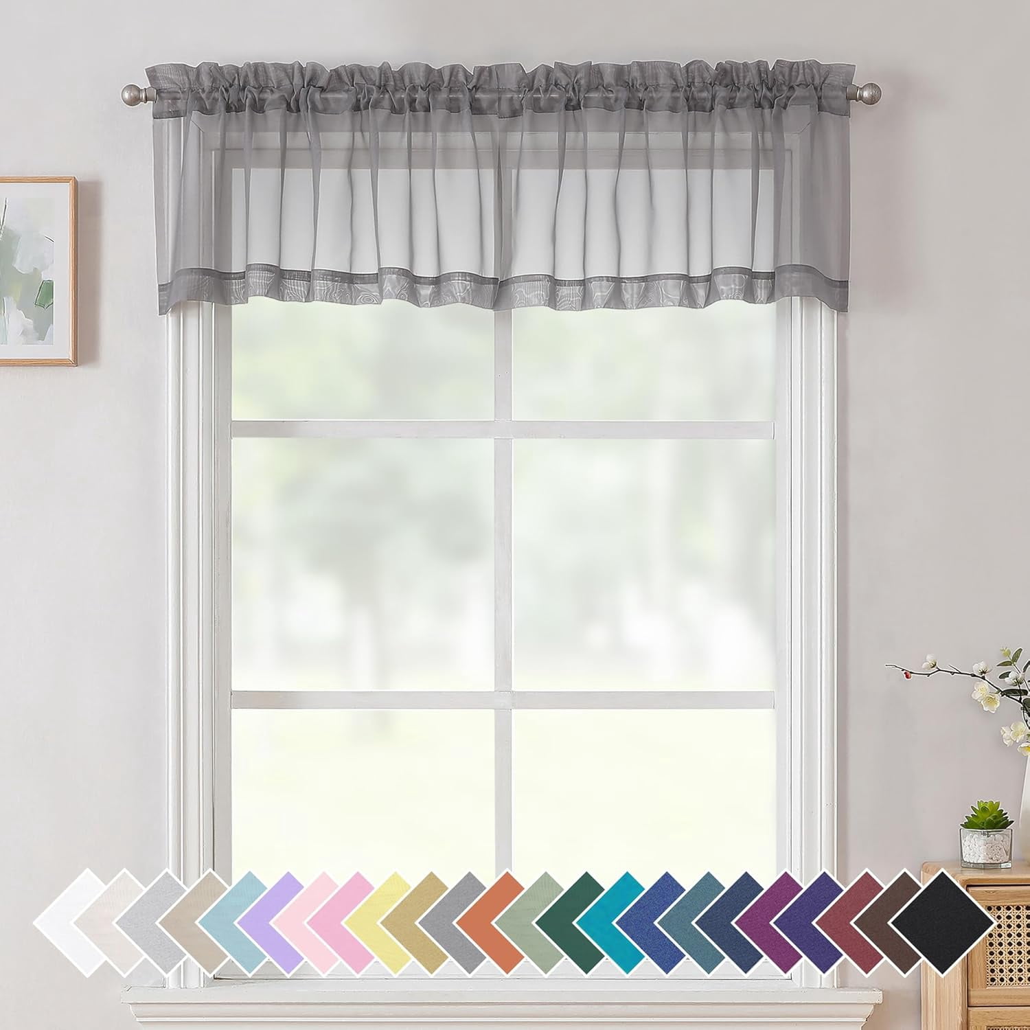 FFHAAD-Aiyufneg 2 Panels Grey Sheer Valance - Short Fresh Sheer Curtain ...