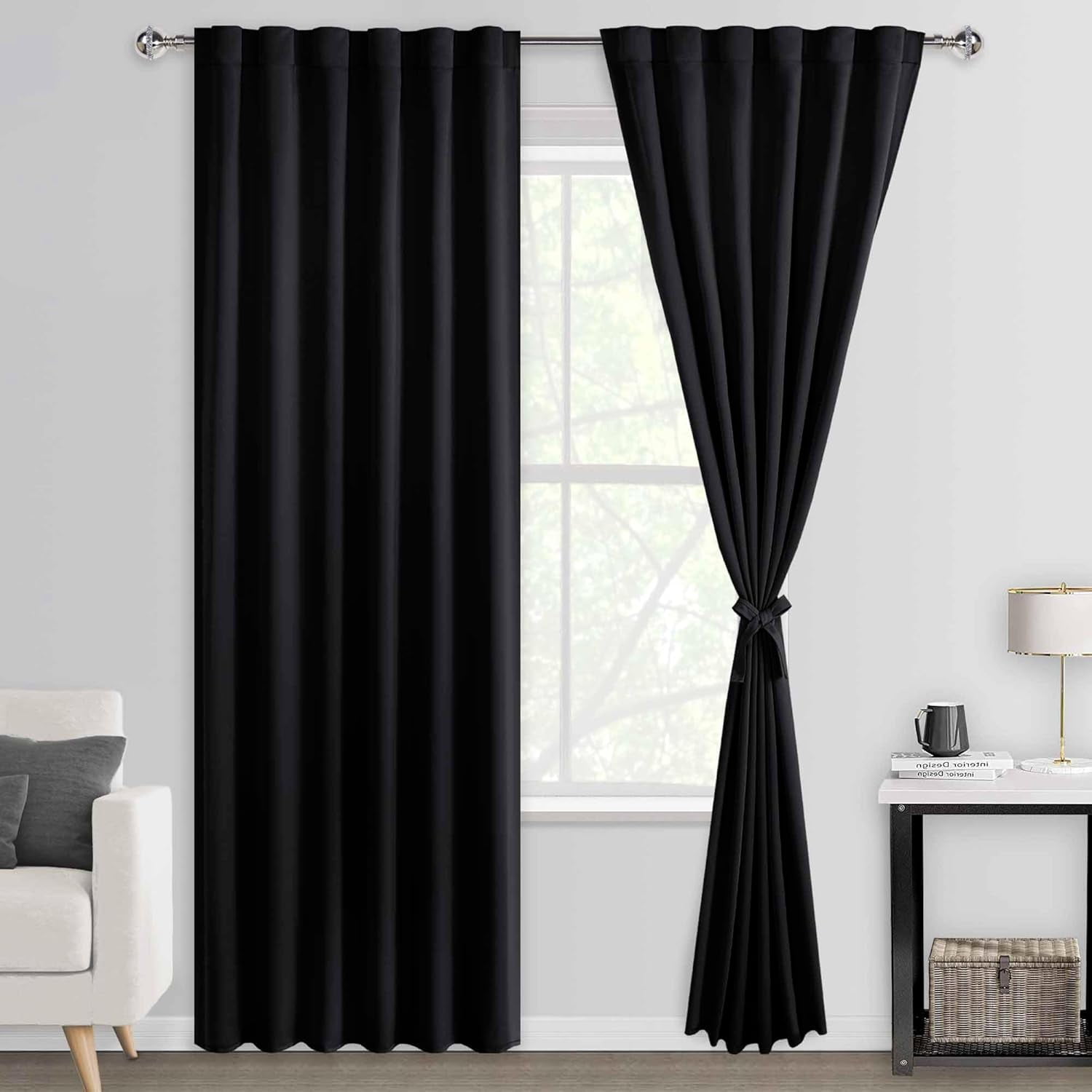 FFHAAD-Black Out Curtains 84 inch Long for Bedroom - Back Tab and Rod ...