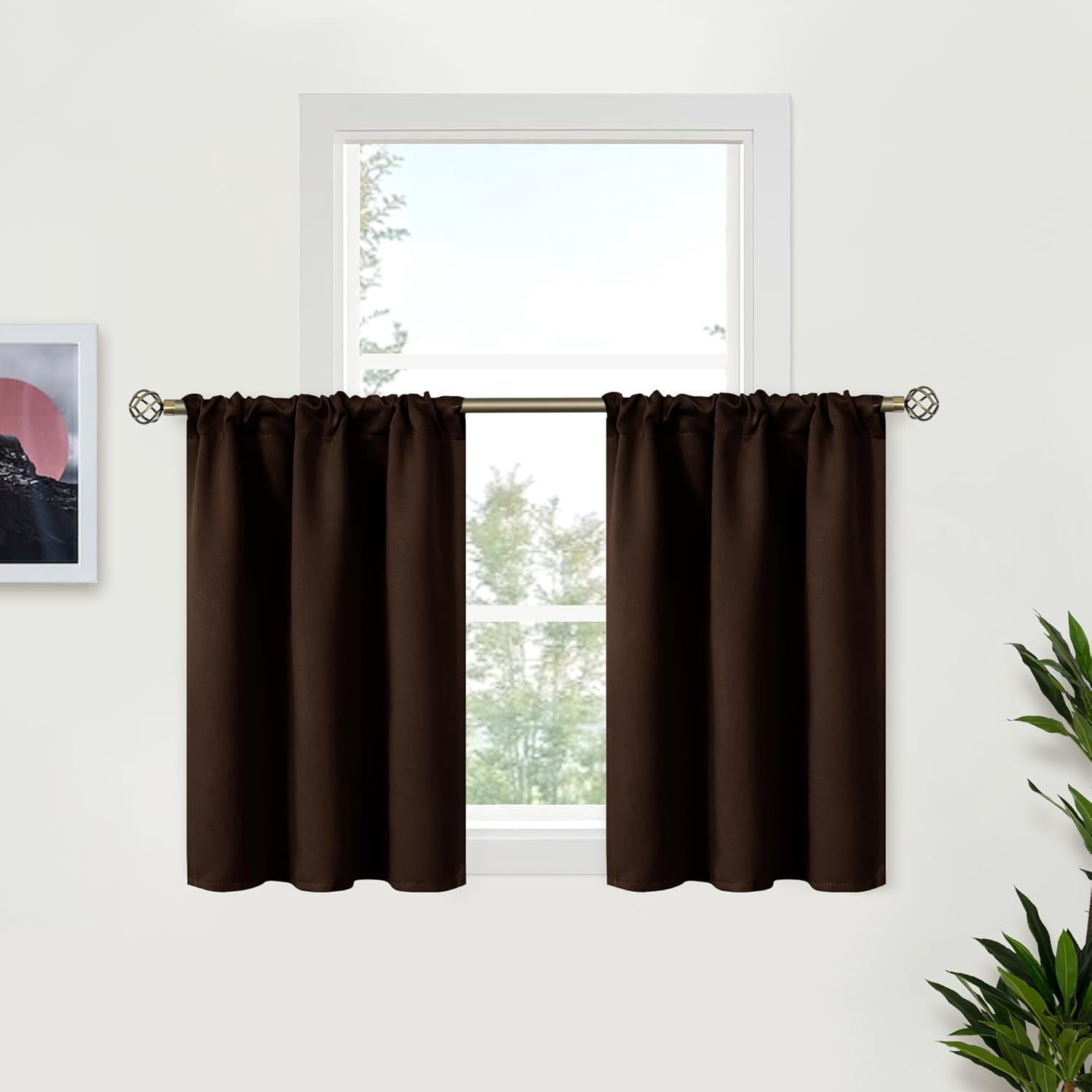 FFHAAD-Brown Kitchen Curtains 36 INES Long for Window Over Sink ...