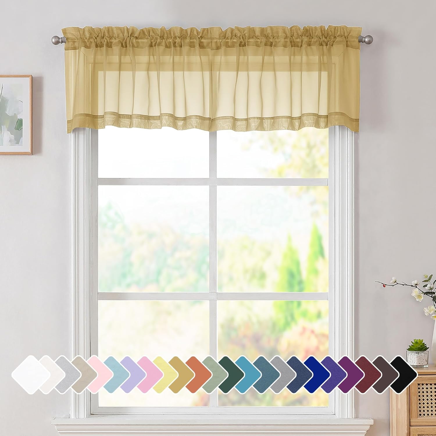 FFHAAD-Gold Sheer Valances 14 Inches Long for Living Room Pocket 2 ...