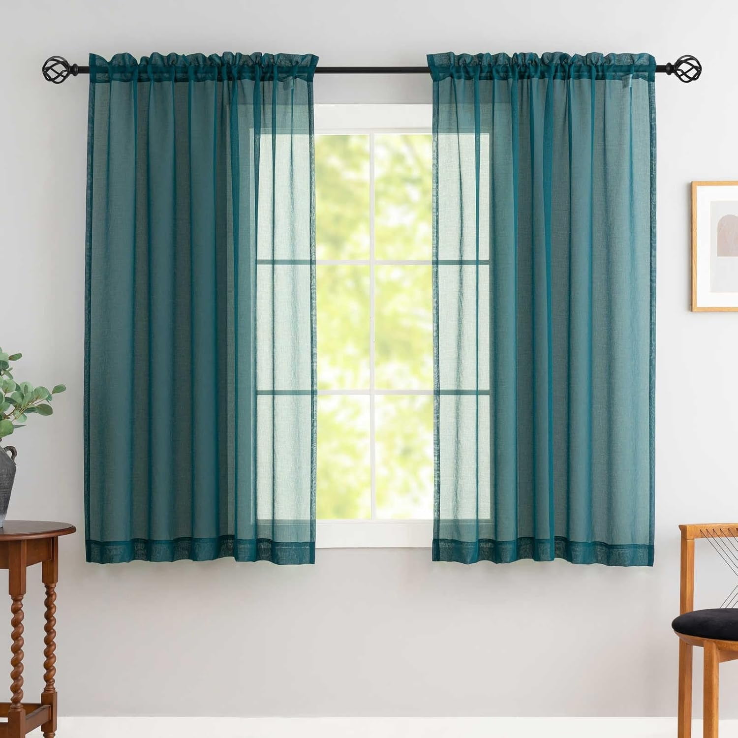 FFHAAD-Green Sheer Curtains 54 Inch Length Living Room Short Voile ...
