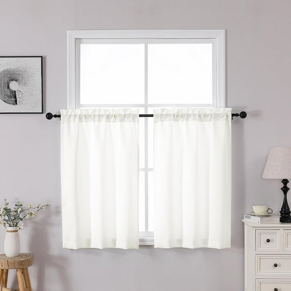 FFHAAD-Heidi Natural Kitchen Curtains Tiers 36 Inch Length 2 Panels Set ...